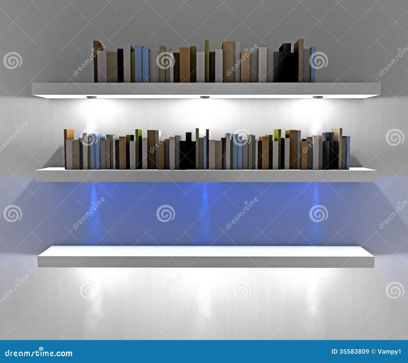 White Shelves with Lights Illuminated Spotlights Stock Illustration ...
