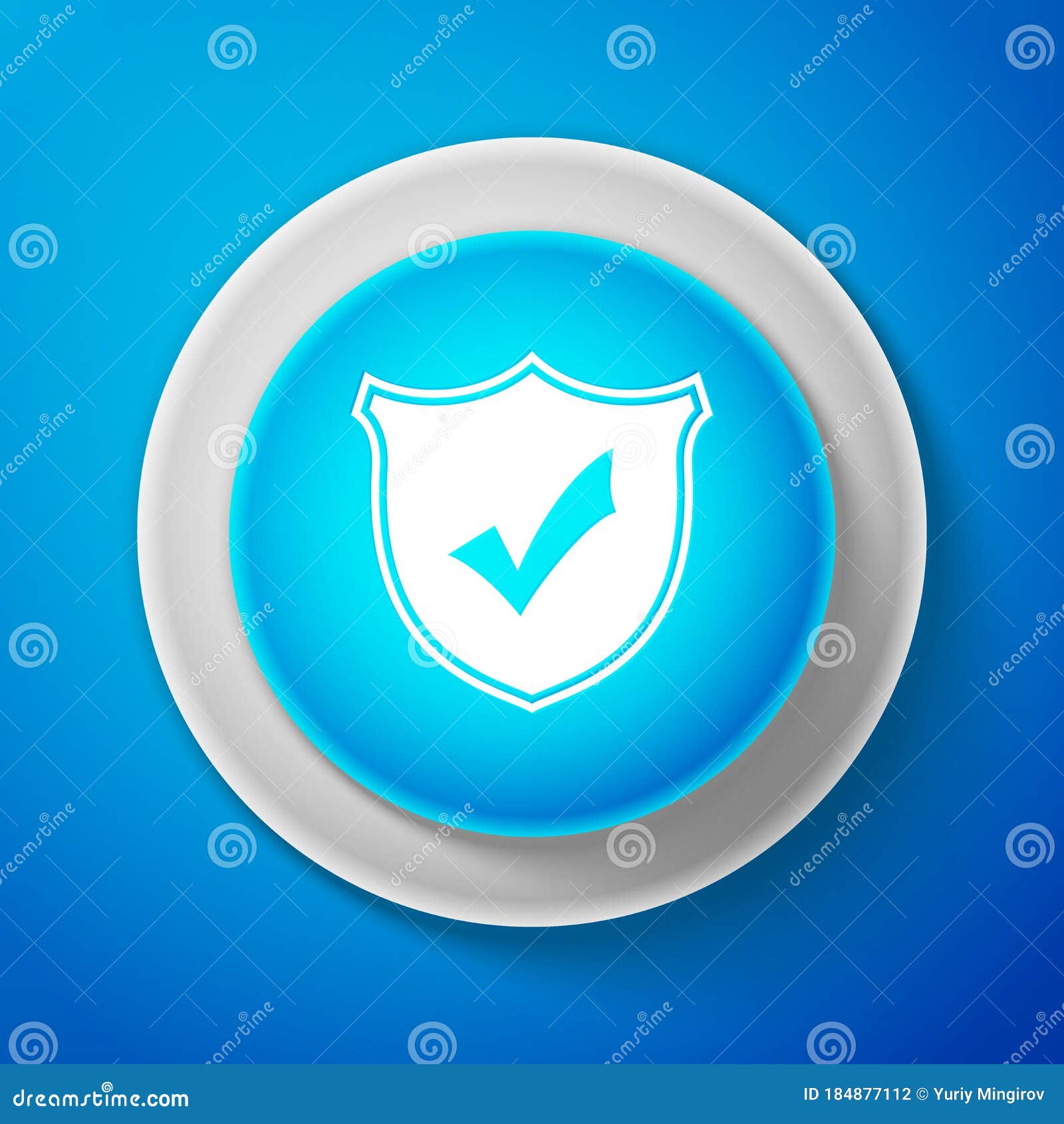 White Shield with Check Mark Icon Isolated on Blue Background. Circle ...
