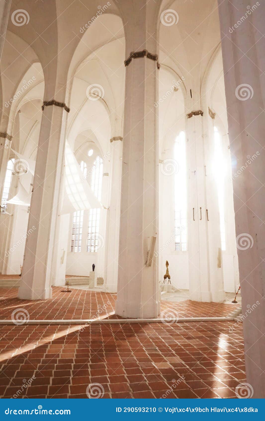 White Shining Interior of the Church - High Columns Stock Photo - Image ...