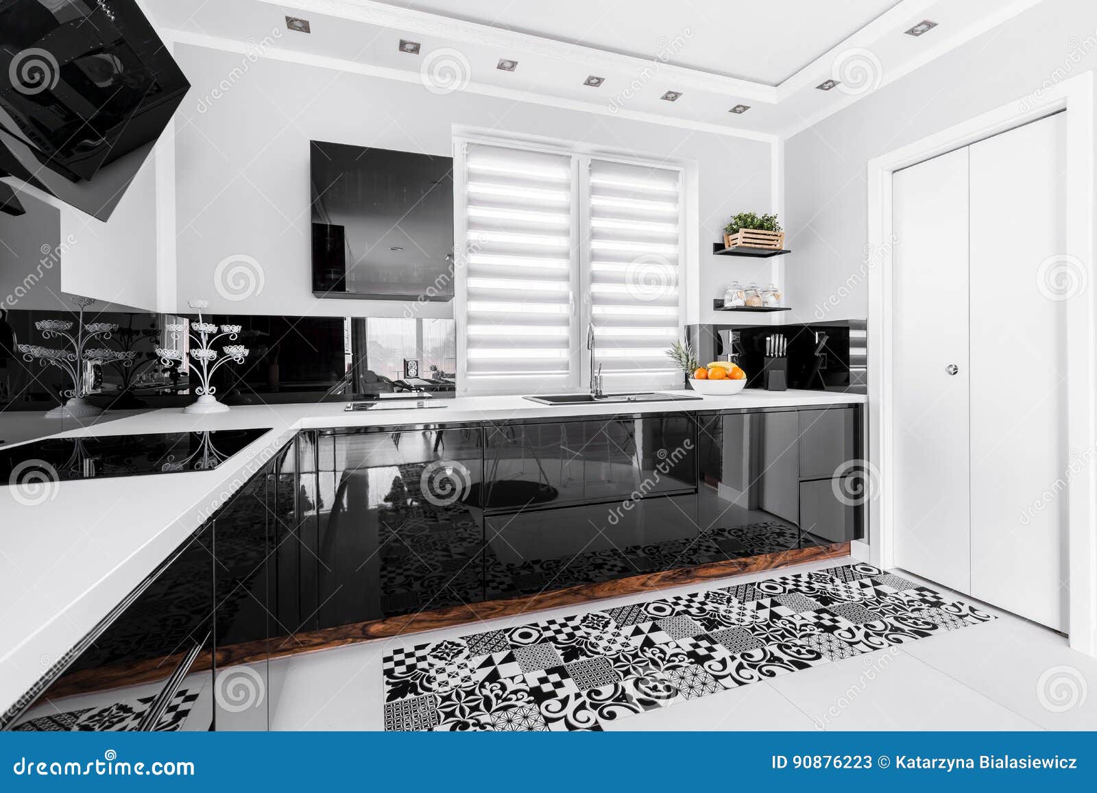 White shining kitchen stock image. Image of trendy, white - 90876223