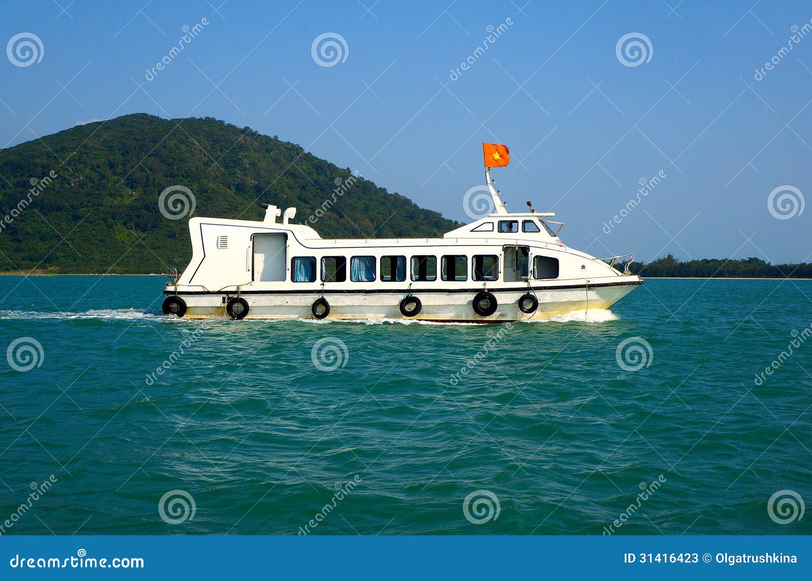 White Ship on Blue Waves. Vietnam. Stock Image - Image of ship, waves ...