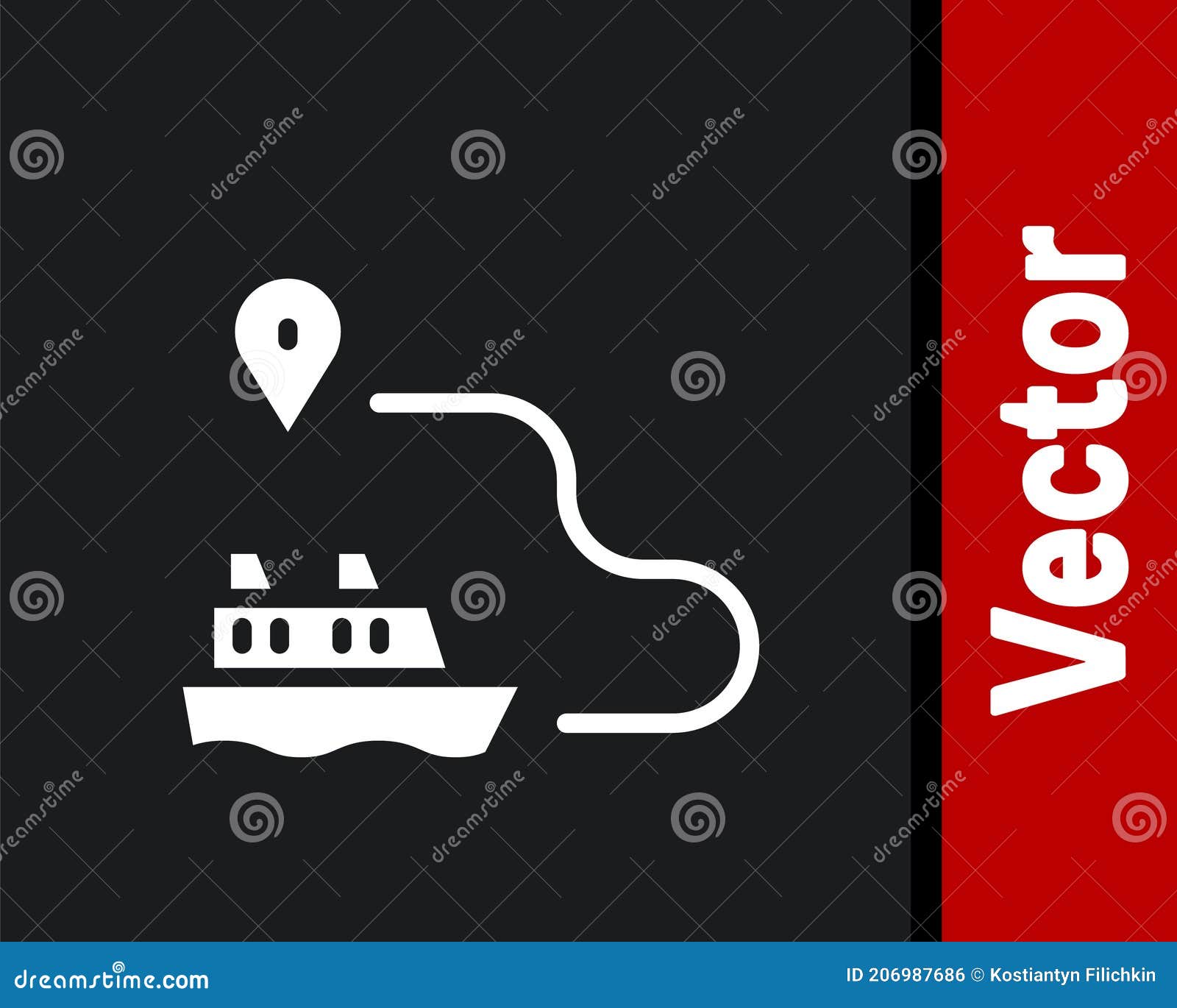 White Ship Line Path of Ship Sea Route with Start Point GPS and Black ...