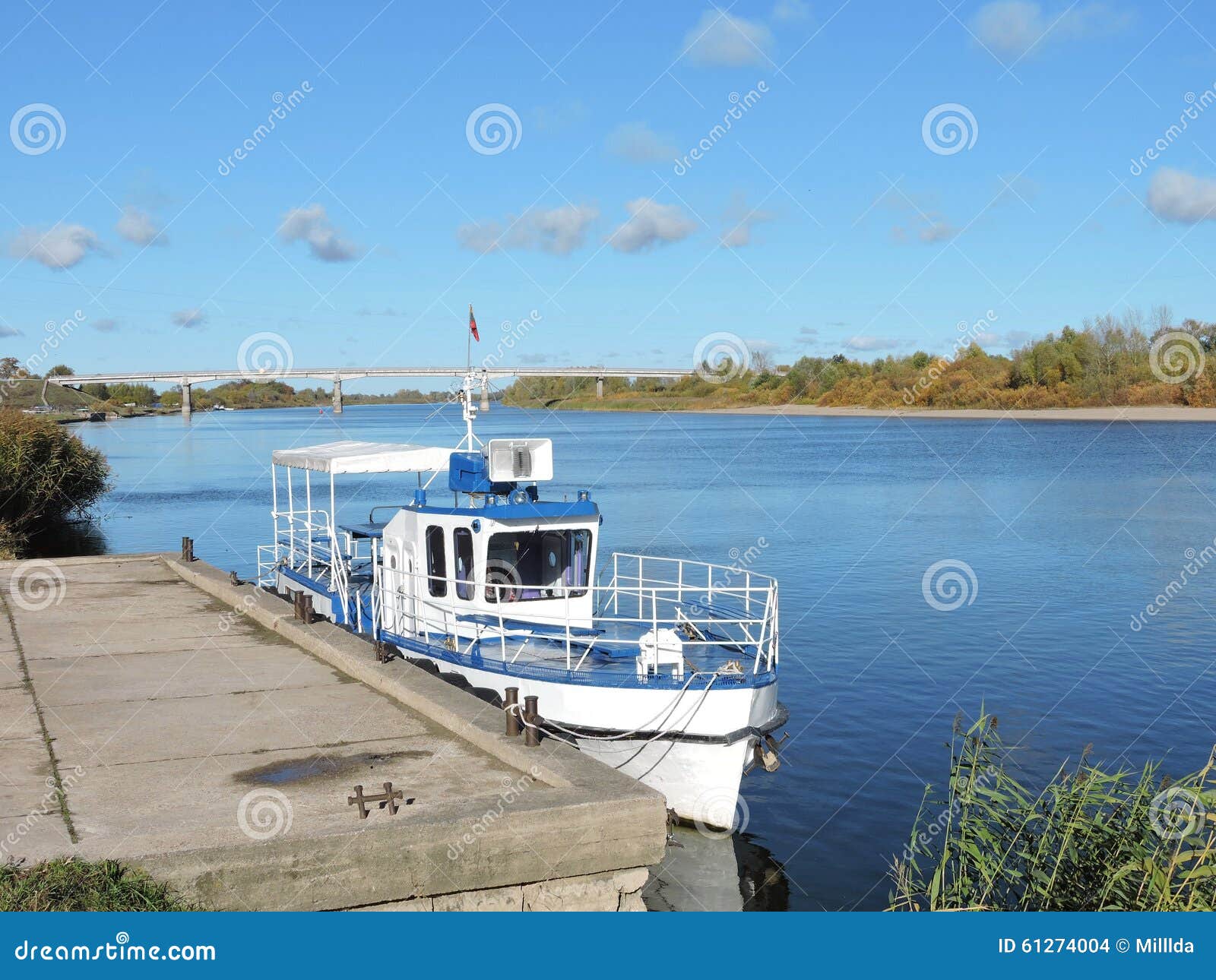 White Ship in River, Lithuania Stock Photo - Image of surface, bridge ...