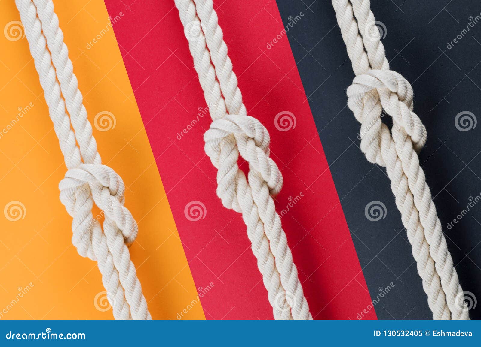 White Ship Ropes Connected by Reef Knot Set Stock Image - Image of bend ...