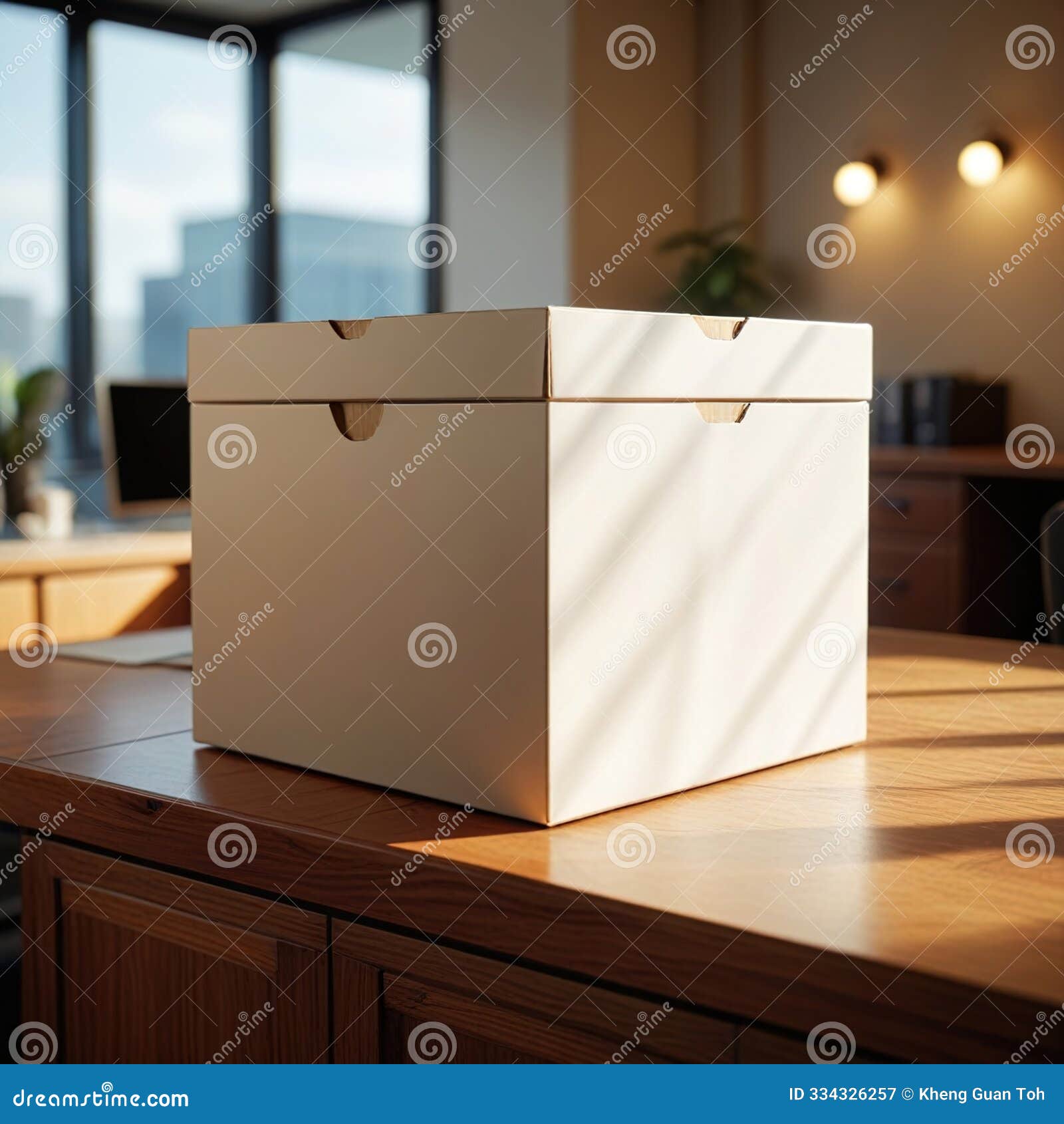 White Shipping Delivery Box on Reception Desk in Modern Office Stock ...