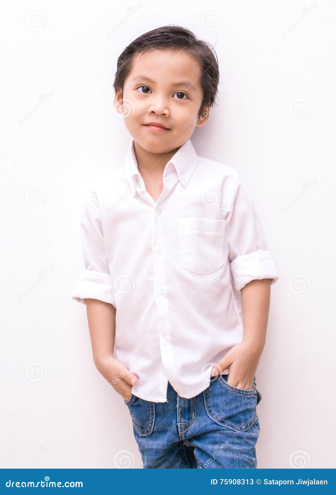 White Shirt on Little Smart Asian Boy Stock Image - Image of childhood ...
