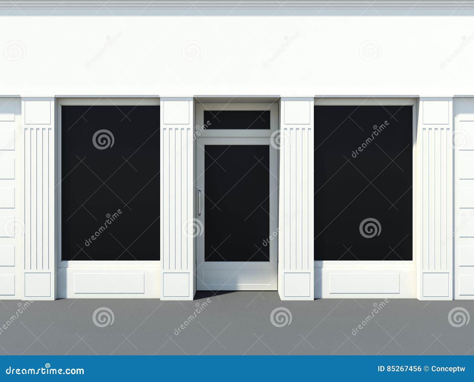 White Shopfront With Large Black Blank Windows. Vector | CartoonDealer ...