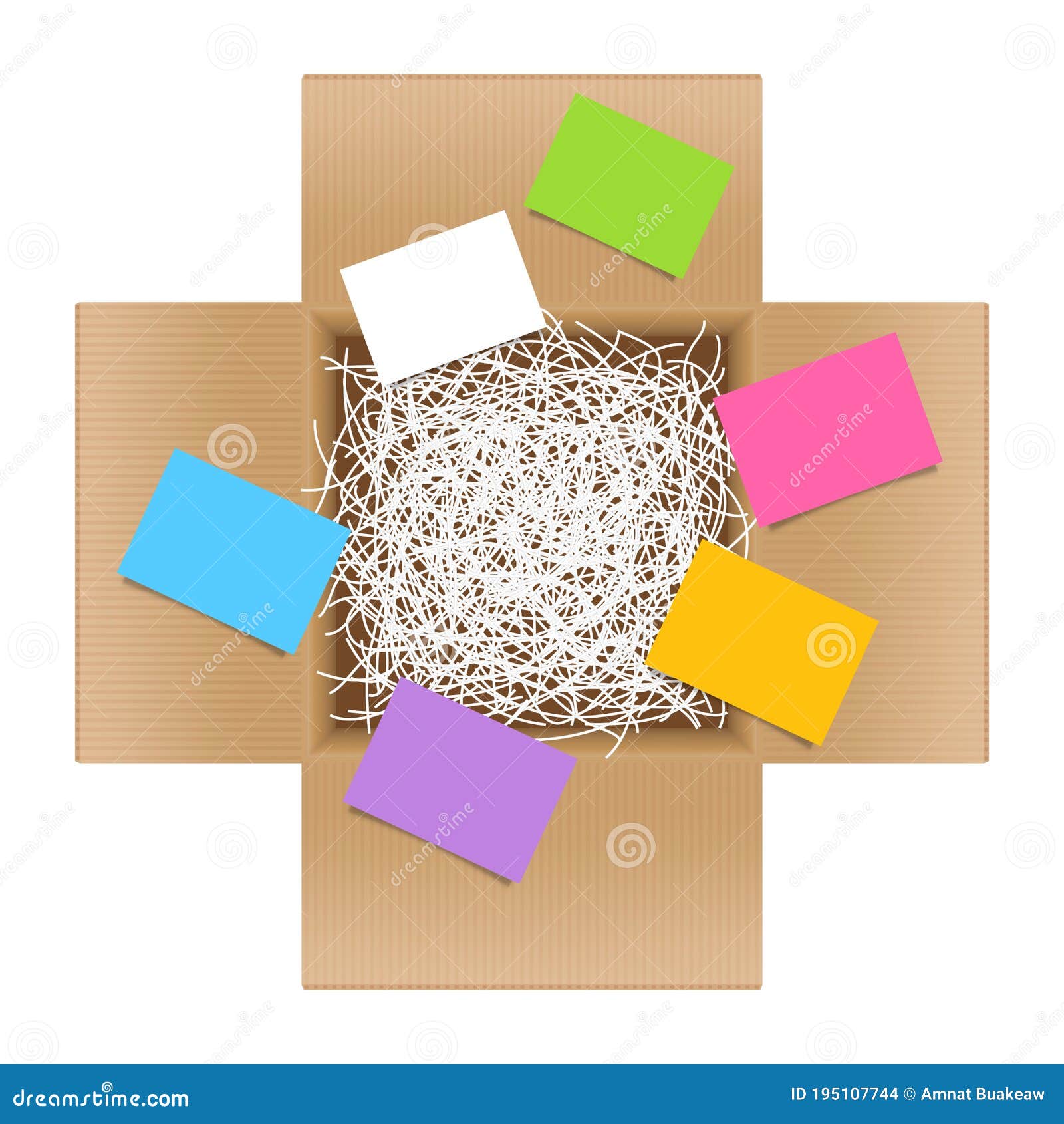 White Shredded Paper in Cardboard Box Brown Open and Multi Colored ...