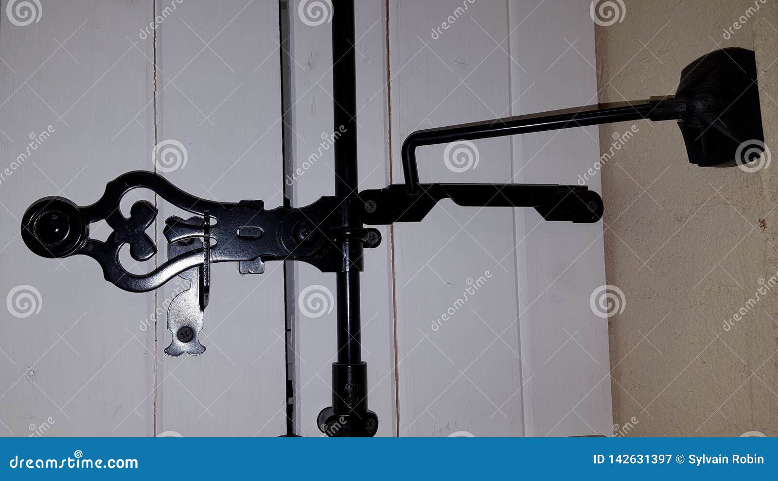 White Shutter Handle Window Black Closing System Stock Image - Image of ...