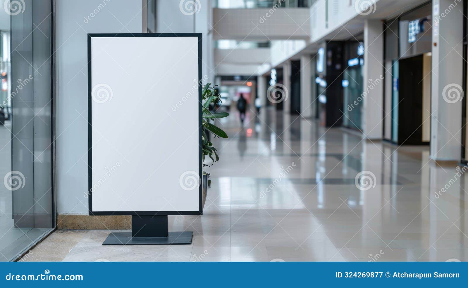 A White Sign is on a Stand in a Mall. Stock Illustration - Illustration ...