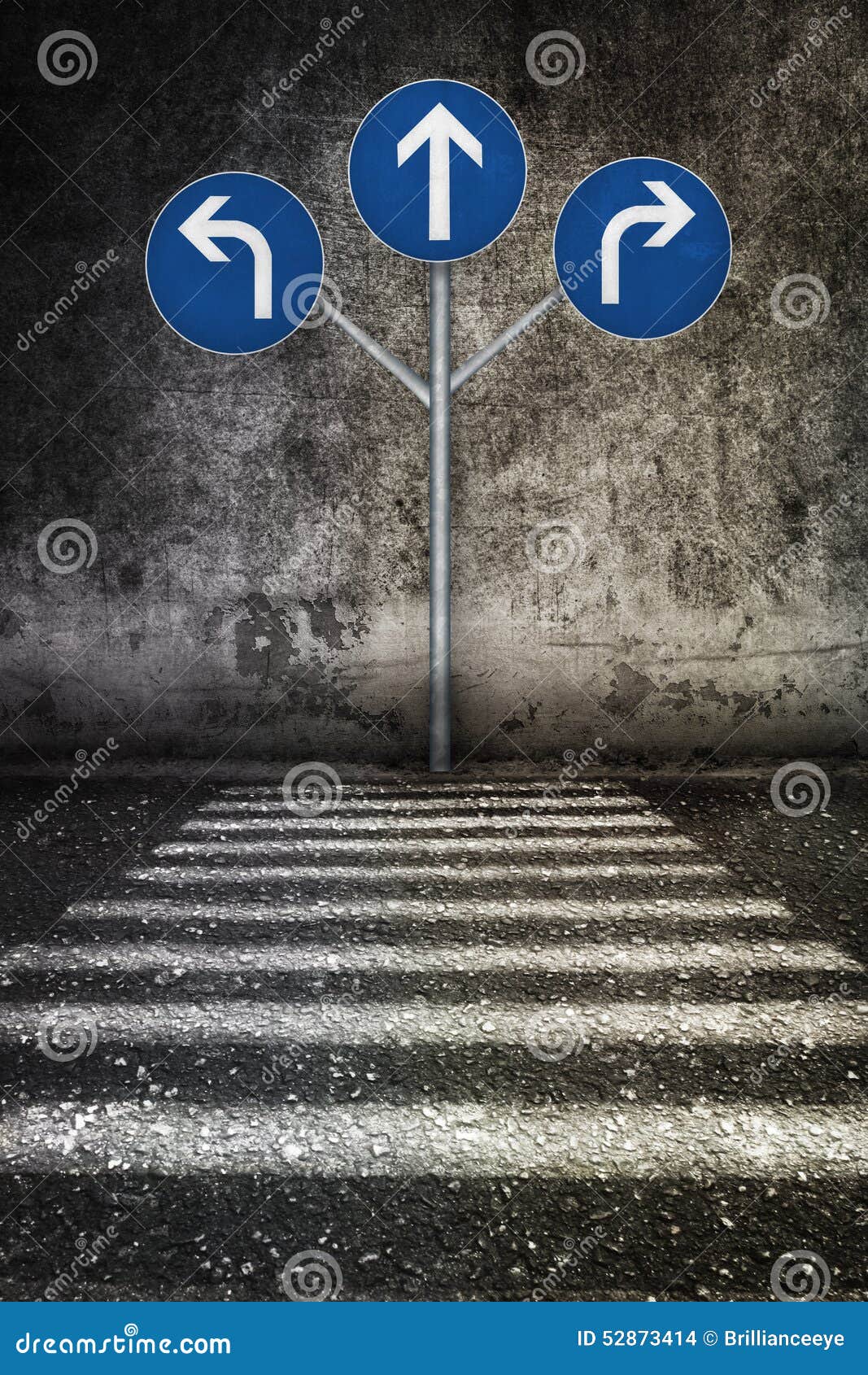 White Sign Way Different Directions at Grunge Wall Stock Photo - Image ...