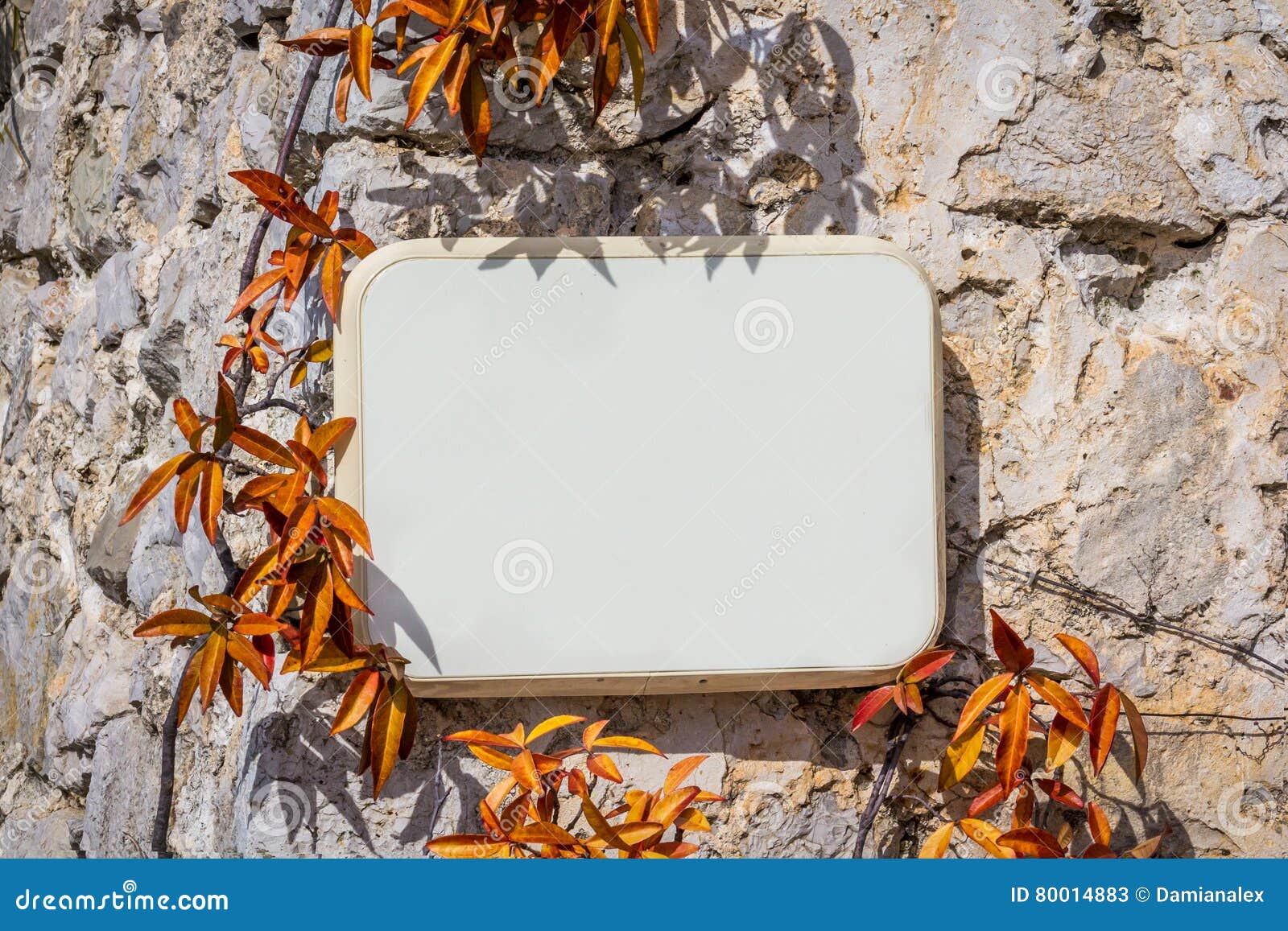 White Signboard on Rock Wall Stock Image - Image of text, autumn: 80014883