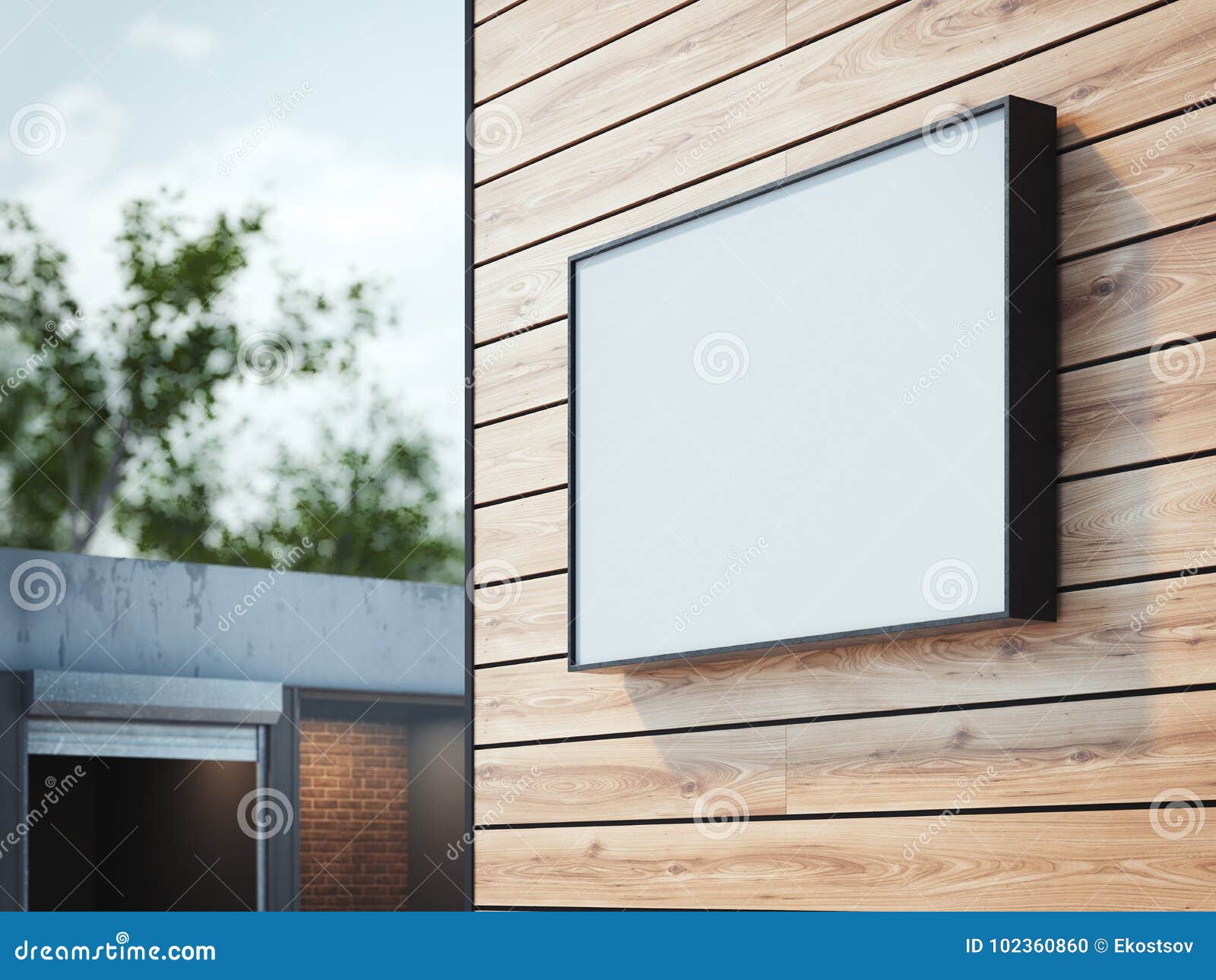 White Signboard on Wall of a Building. 3d Rendering Stock Photo - Image ...