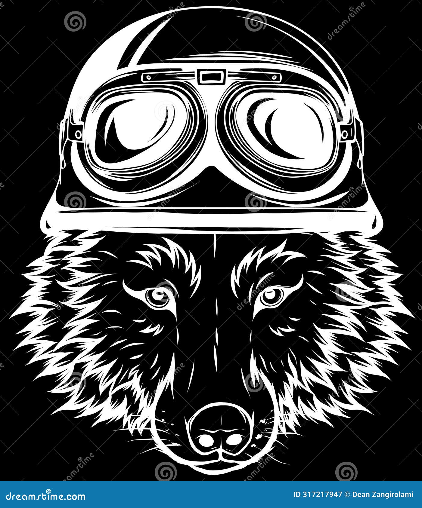 White Silhouette of Head Wolf with Helmet on Black Background Stock ...