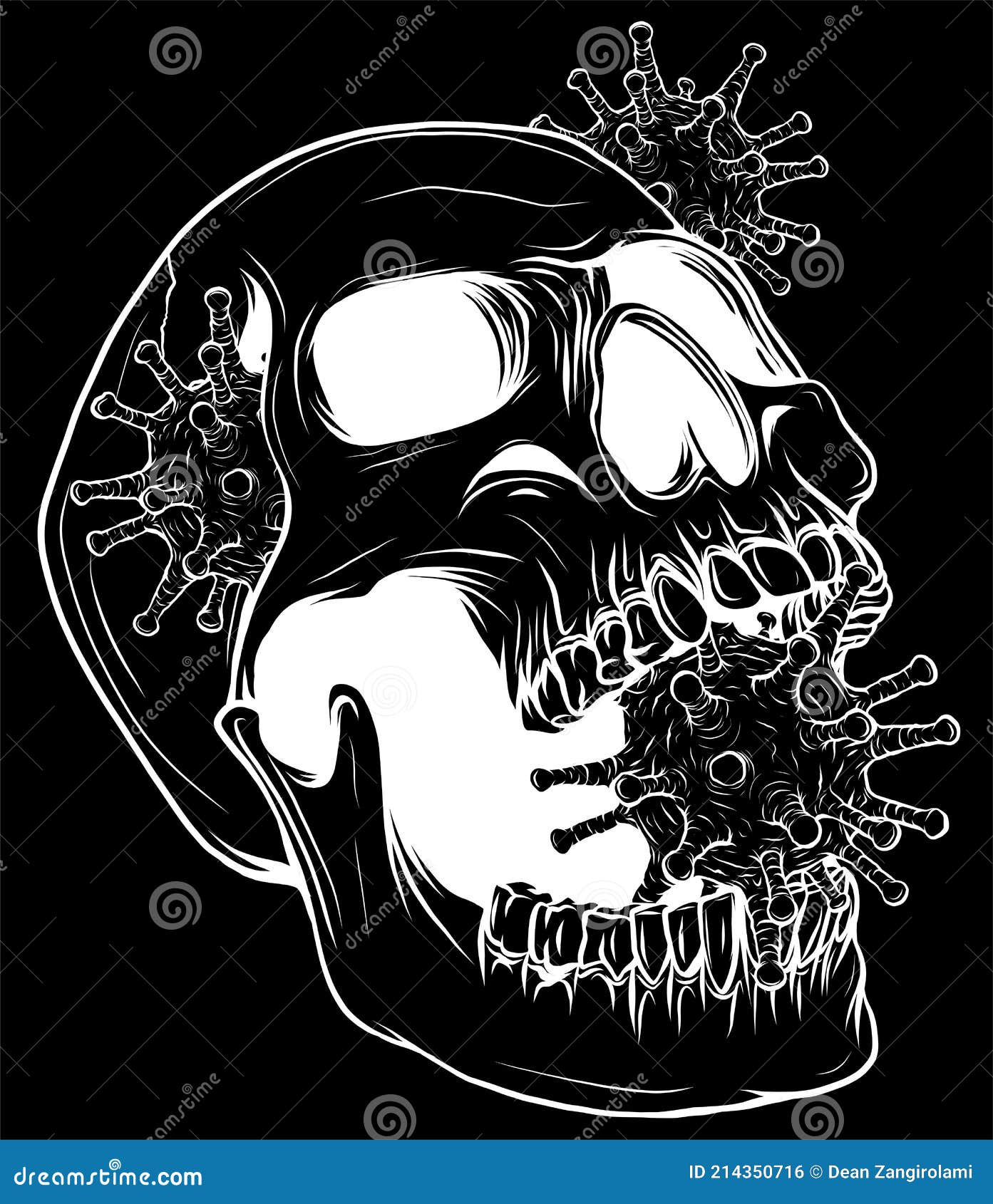 White Silhouette of Human Skull with Virus Vector Illustration Stock ...