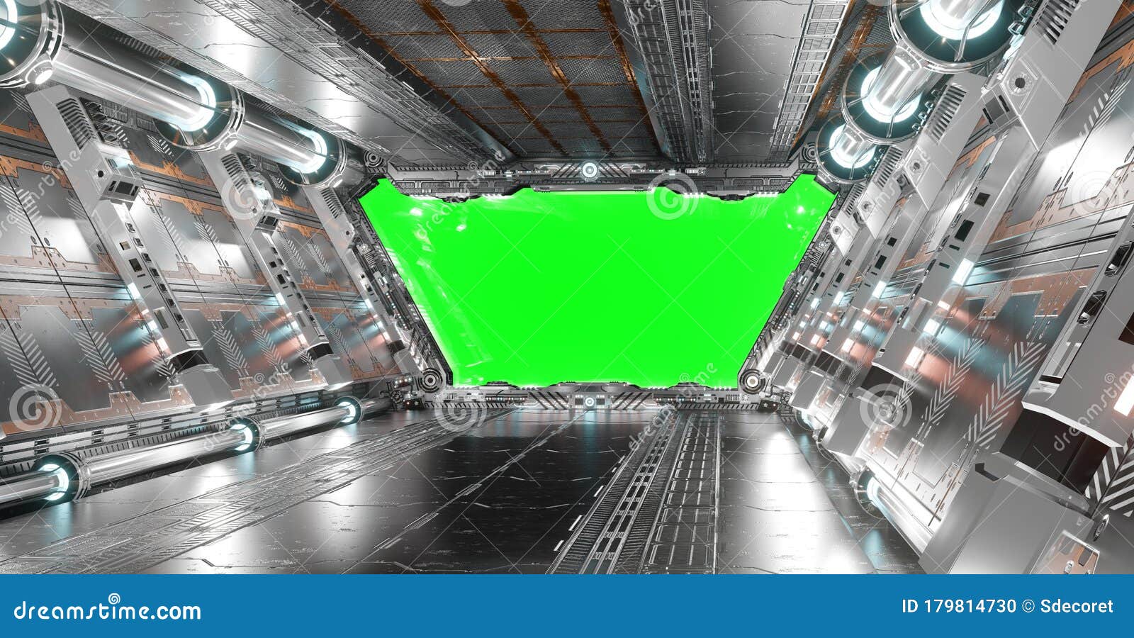 White and Silver Futuristic Spaceship Interior with Green Window 3d ...