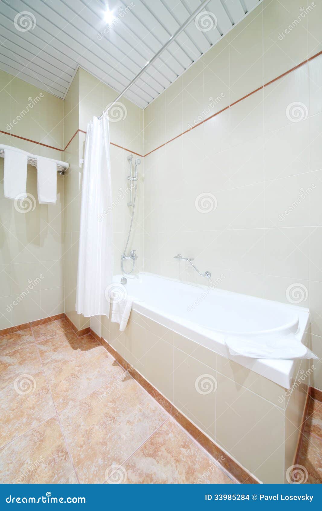 White Simple Clean Bath in Light and Empty Bathroom Stock Photo - Image ...
