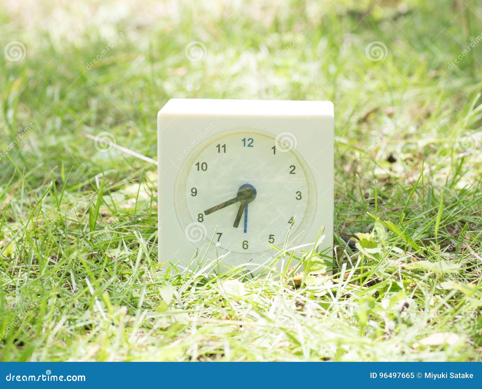 White Simple Clock on Lawn Yard, 6:40 Six Forty Stock Image - Image of ...