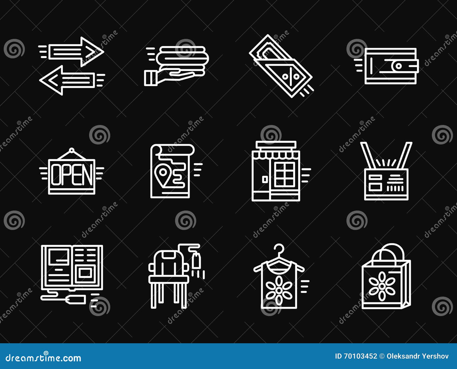 White Simple Line Online Shopping Icons Stock Illustration ...