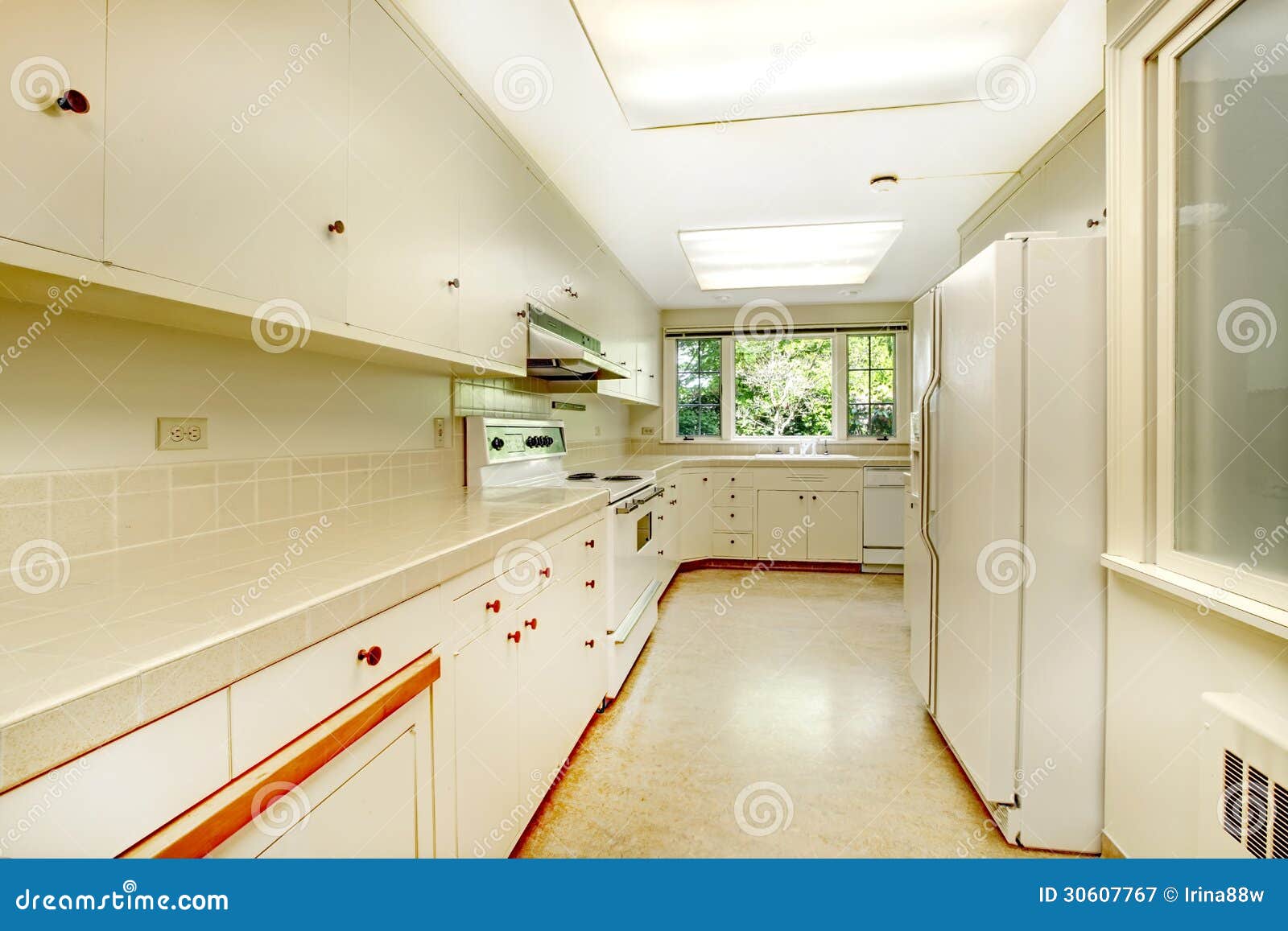 White Simple Old Kitchen Interior in American Historical House. Stock ...