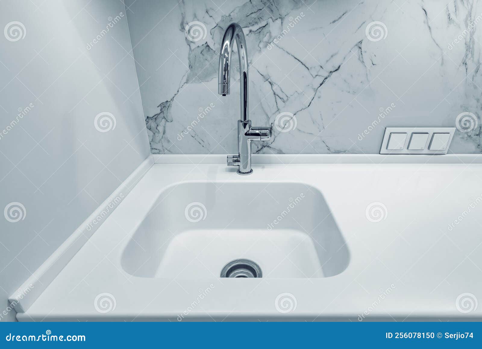 White sink in the kitchen stock photo. Image of kitchen - 256078150