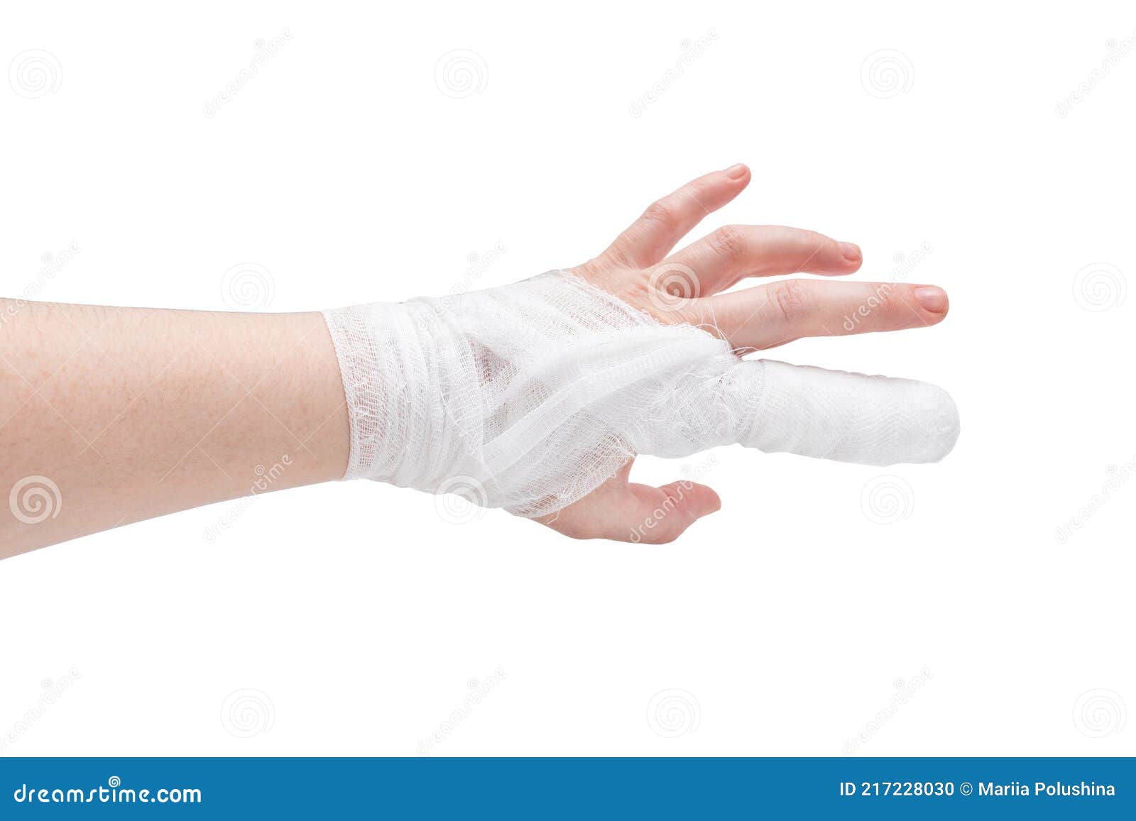 A Man's Hand Is Bandaged Next To A First-aid Kit And A Dressing ...