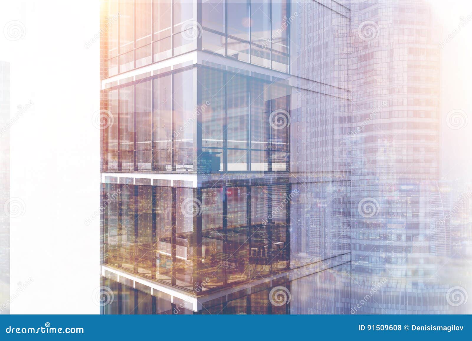 White Skyscraper Exterior, Corner, Double Stock Illustration ...