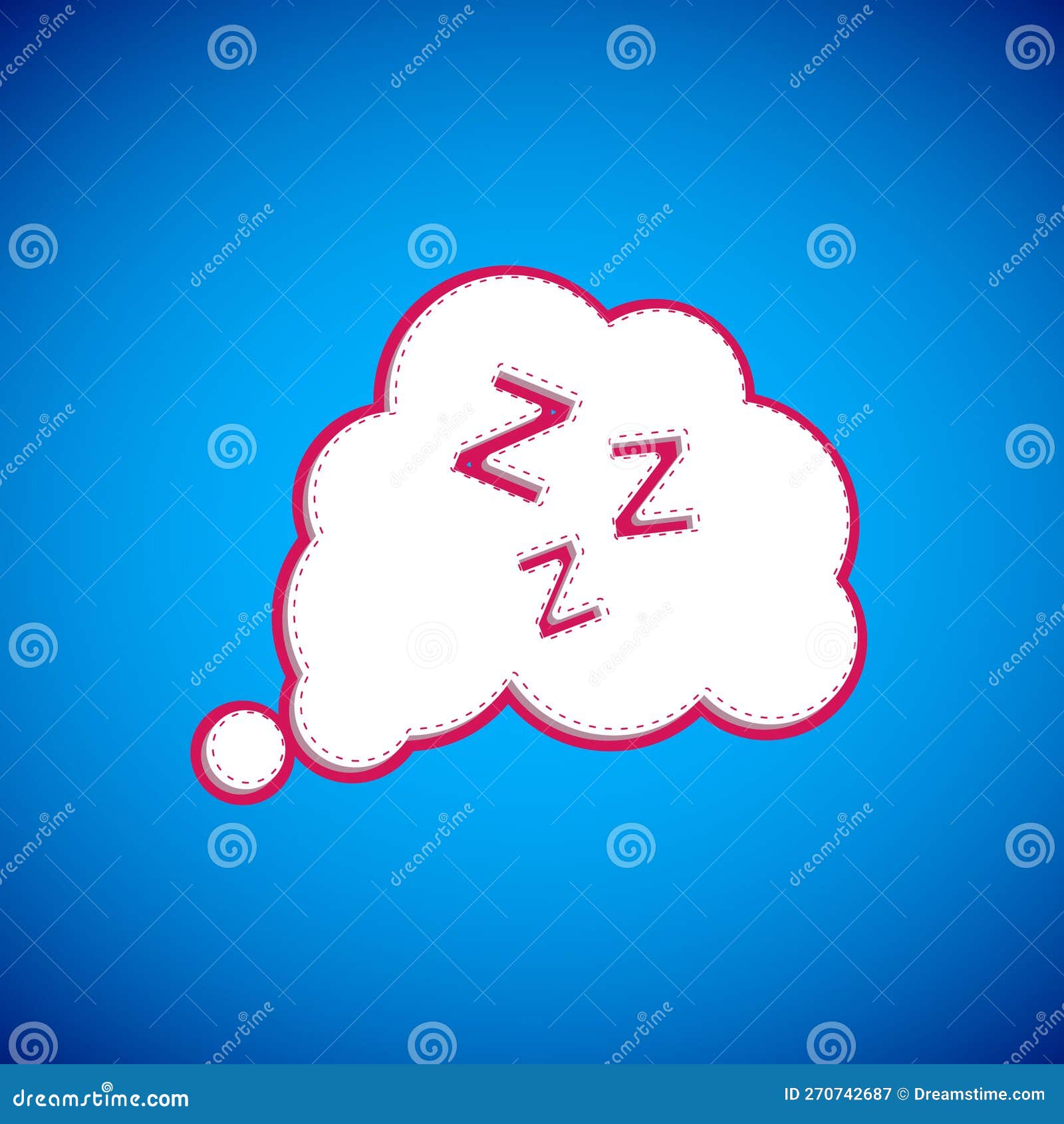 White Sleepy Icon Isolated on Blue Background. Sleepy Zzz Talk Bubble ...