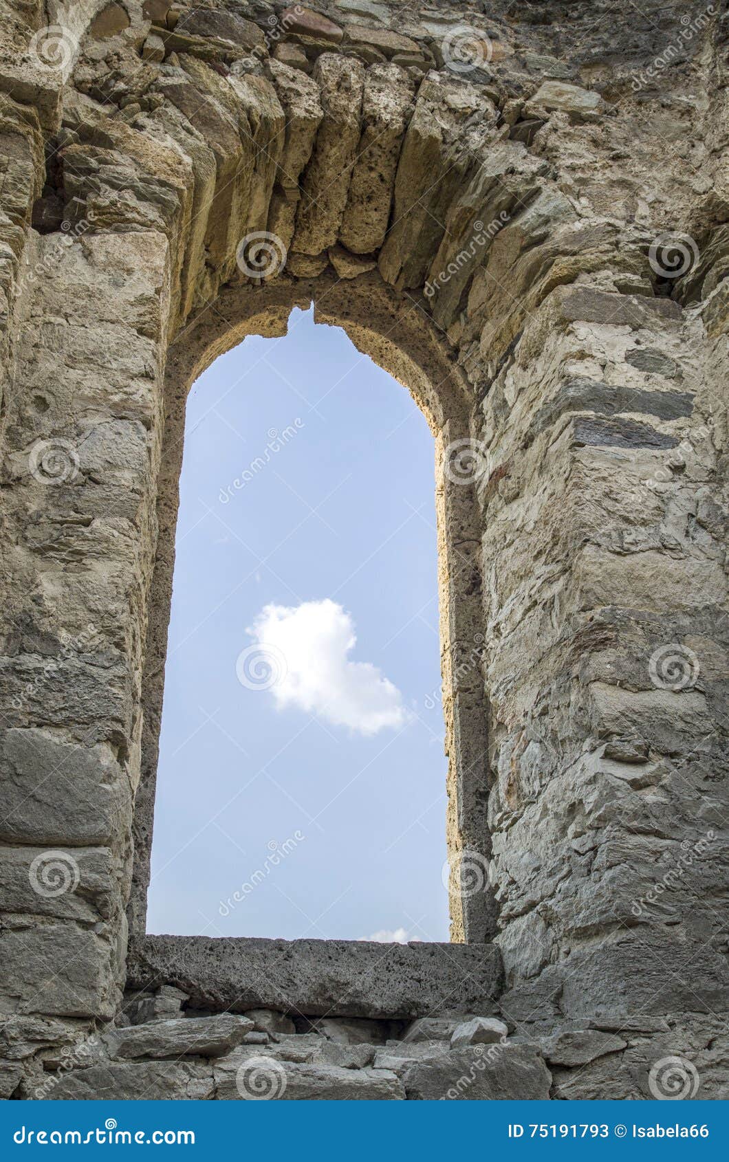 White Small Cloud in Old Stone Arc Window Stock Image - Image of clouds ...