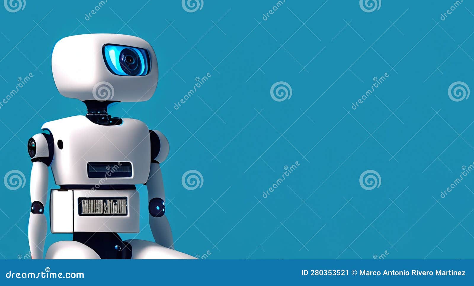 Small White Robot in Blue Background Stock Illustration - Illustration ...
