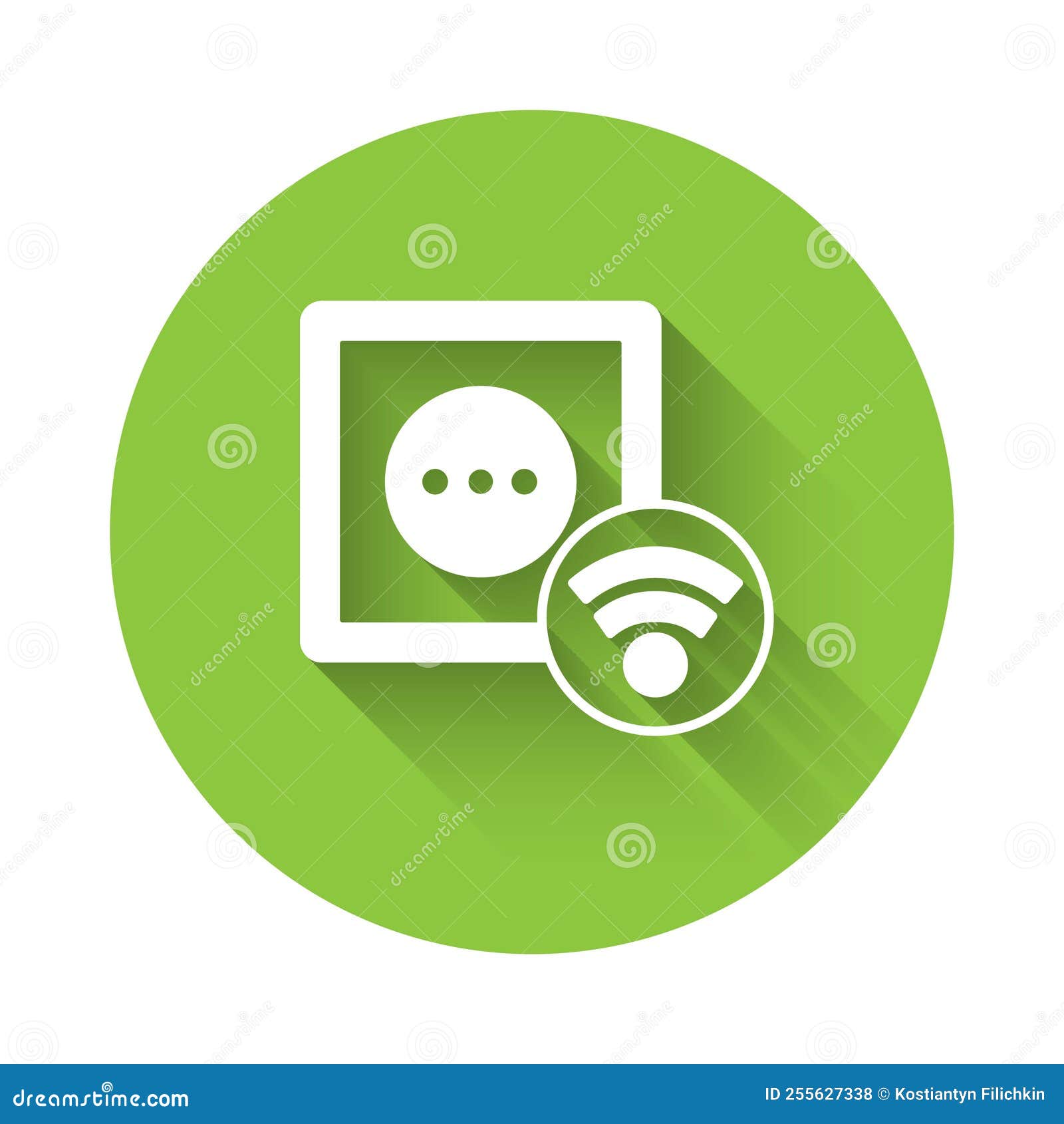 White Smart Electrical Outlet System Icon Isolated with Long Shadow. Power Socket Stock Vector ...