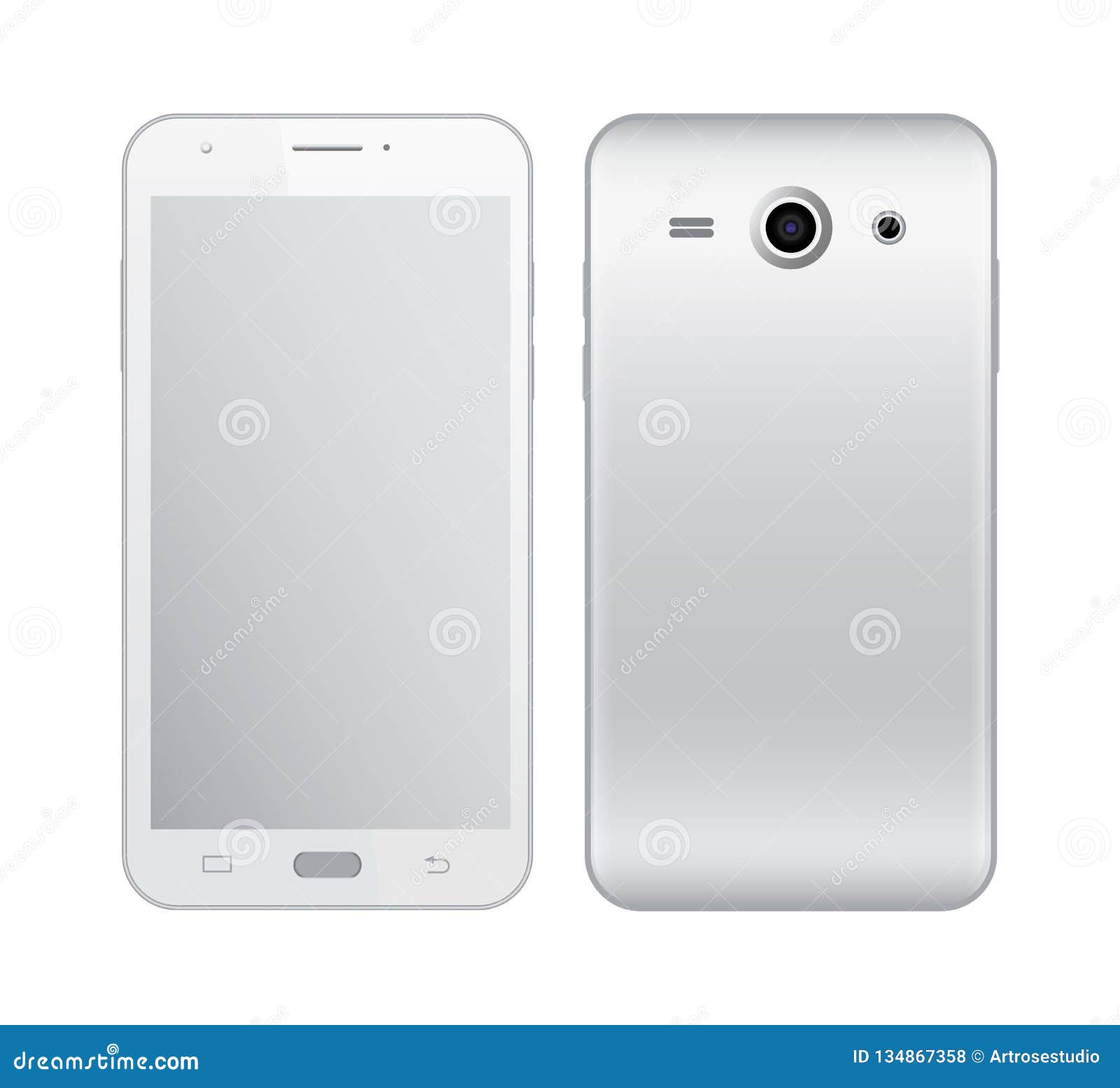 White Smart Phone in Front and Back Sides Stock Vector - Illustration ...
