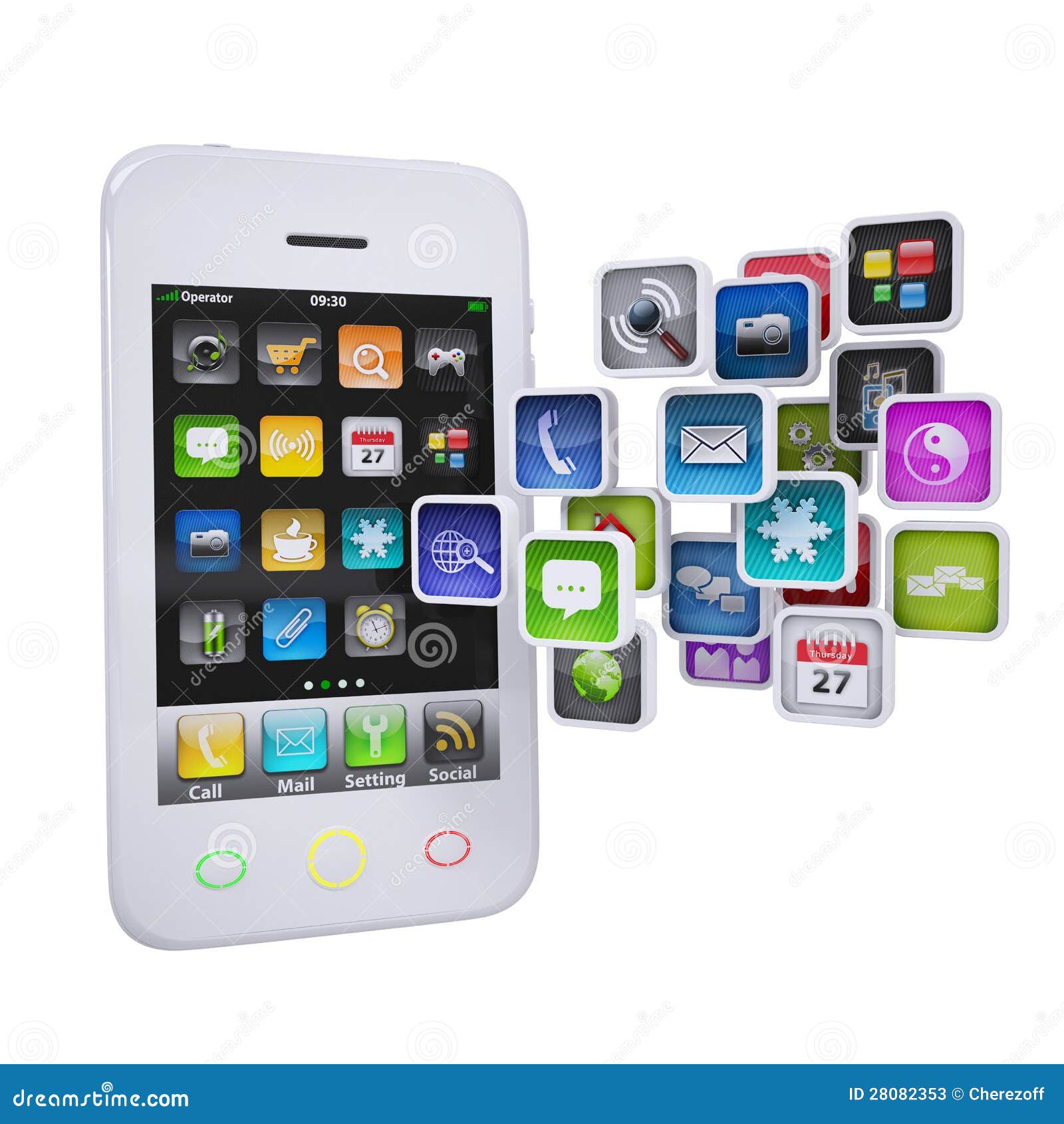 White Smartphone With Application Icons Stock Illustration ...