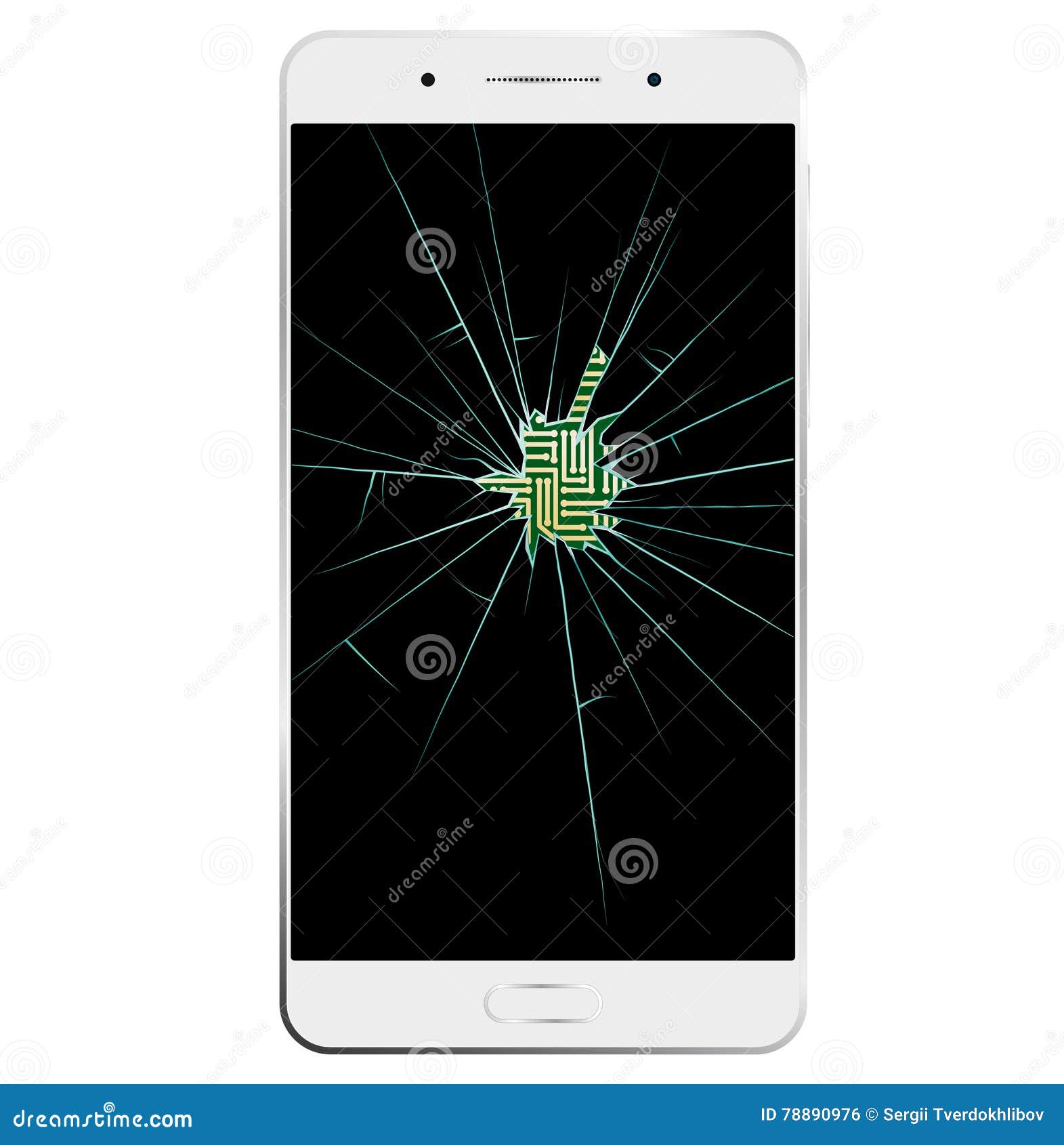 White Smartphone with Broken Screen. Communication is Interrupted Stock ...