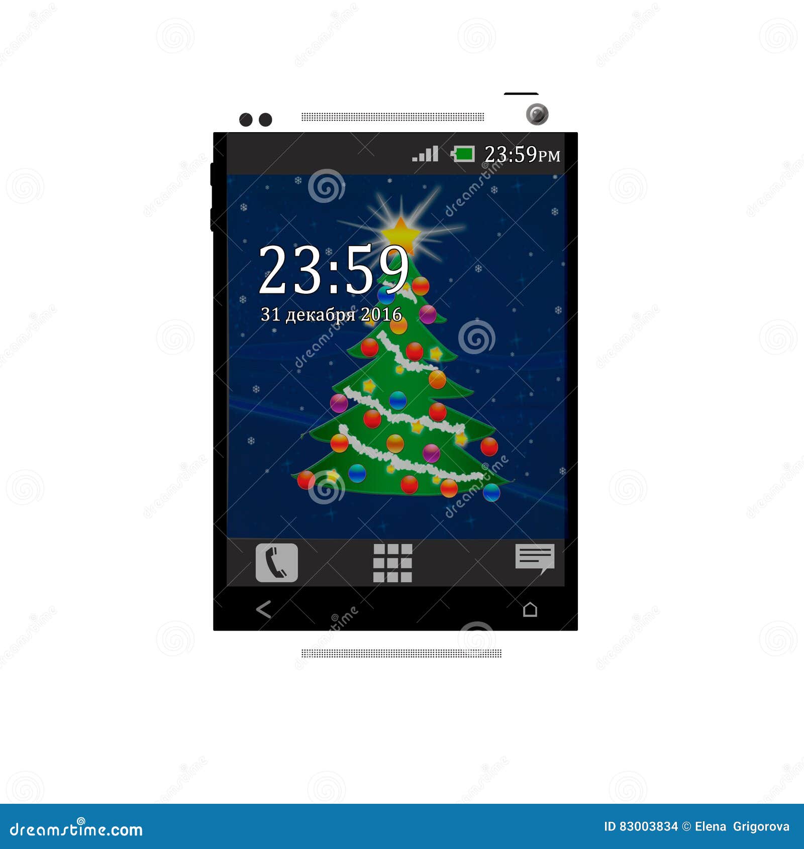 White Smartphone with Christmas Tree on the Screen. Stock Illustration ...