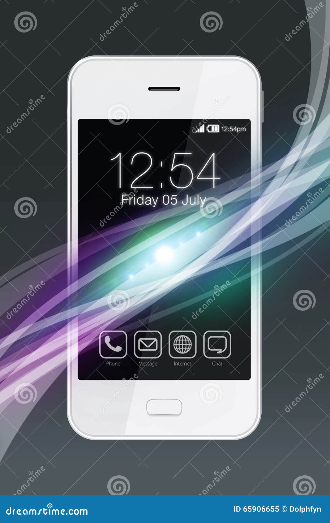 White Smartphone with Colorful Wave Effect. Stock Image - Image of ...