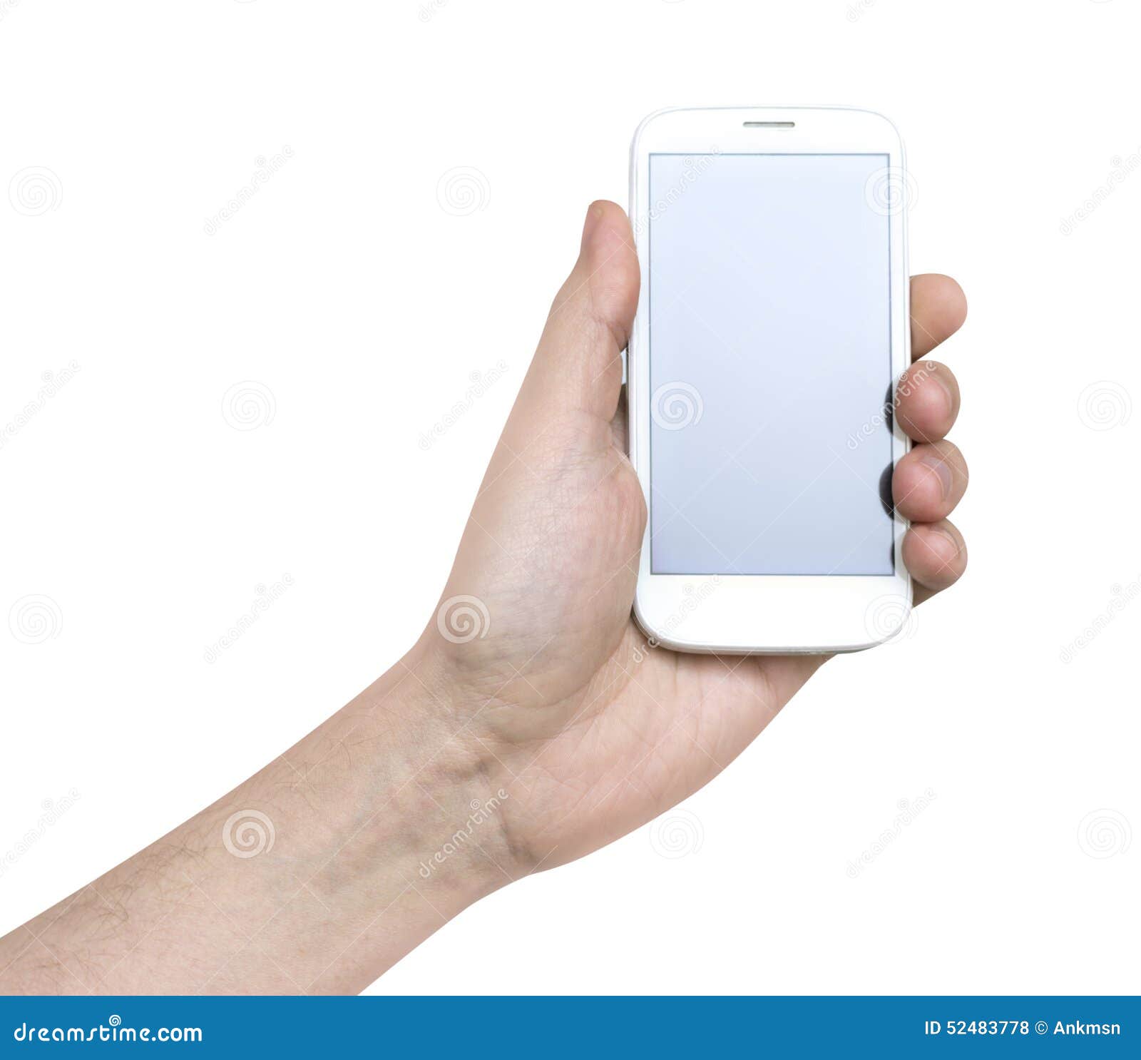 White Smartphone in Man S Hand White Background Stock Photo - Image of ...