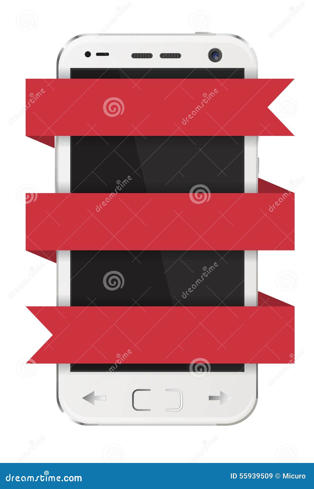White Smartphone with Red Ribbon Vector Stock Vector - Illustration of ...