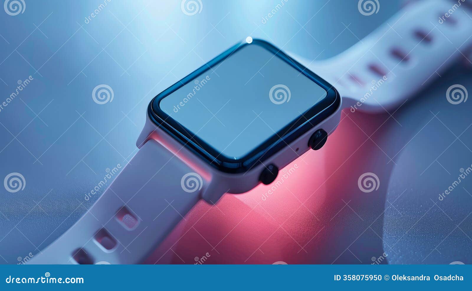 White Smartwatch with a Black Screen on a Surface, Glowing Light. Stock ...