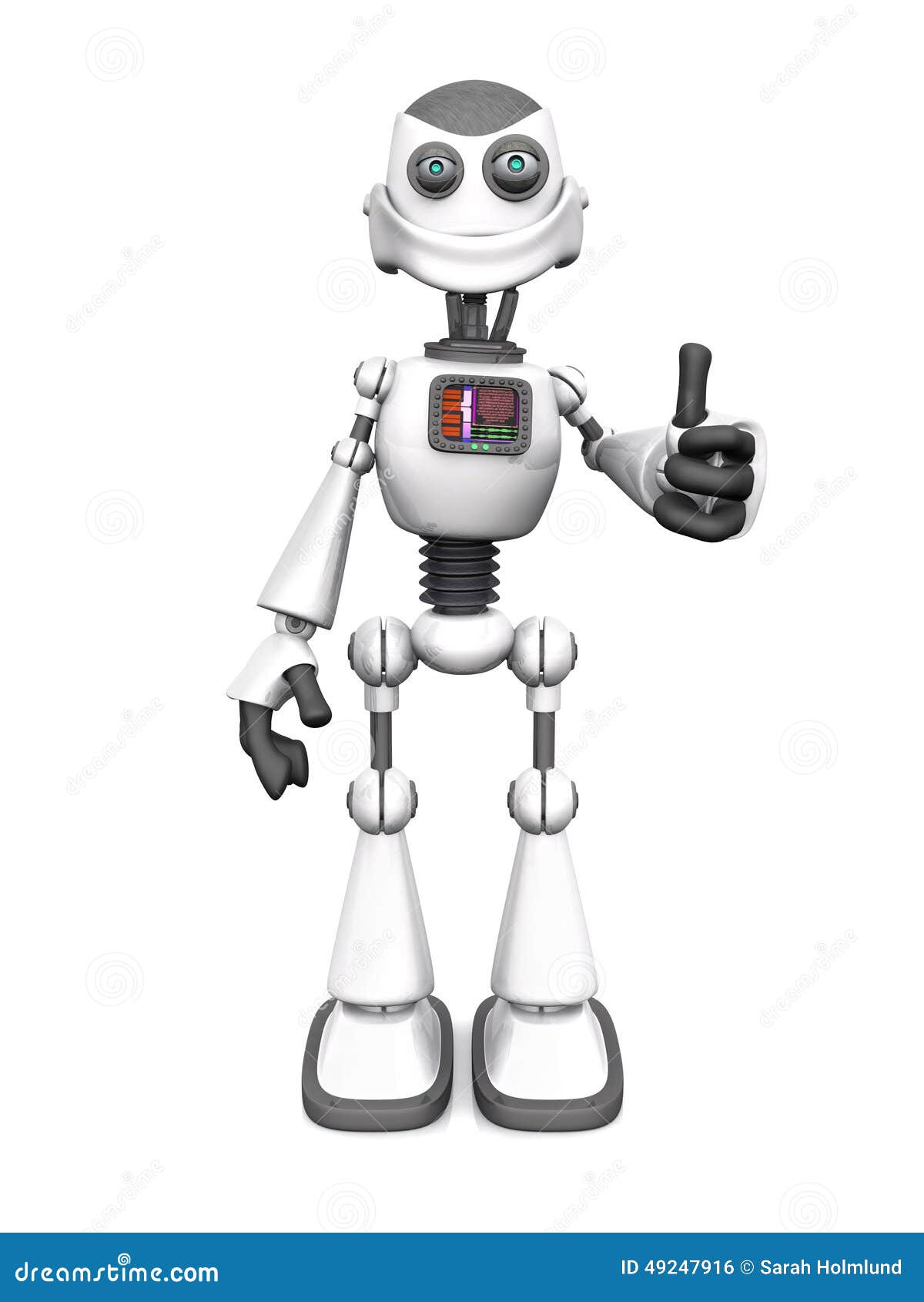 White Smiling Cartoon Robot Doing A Thumbs Up. Stock Photo ...