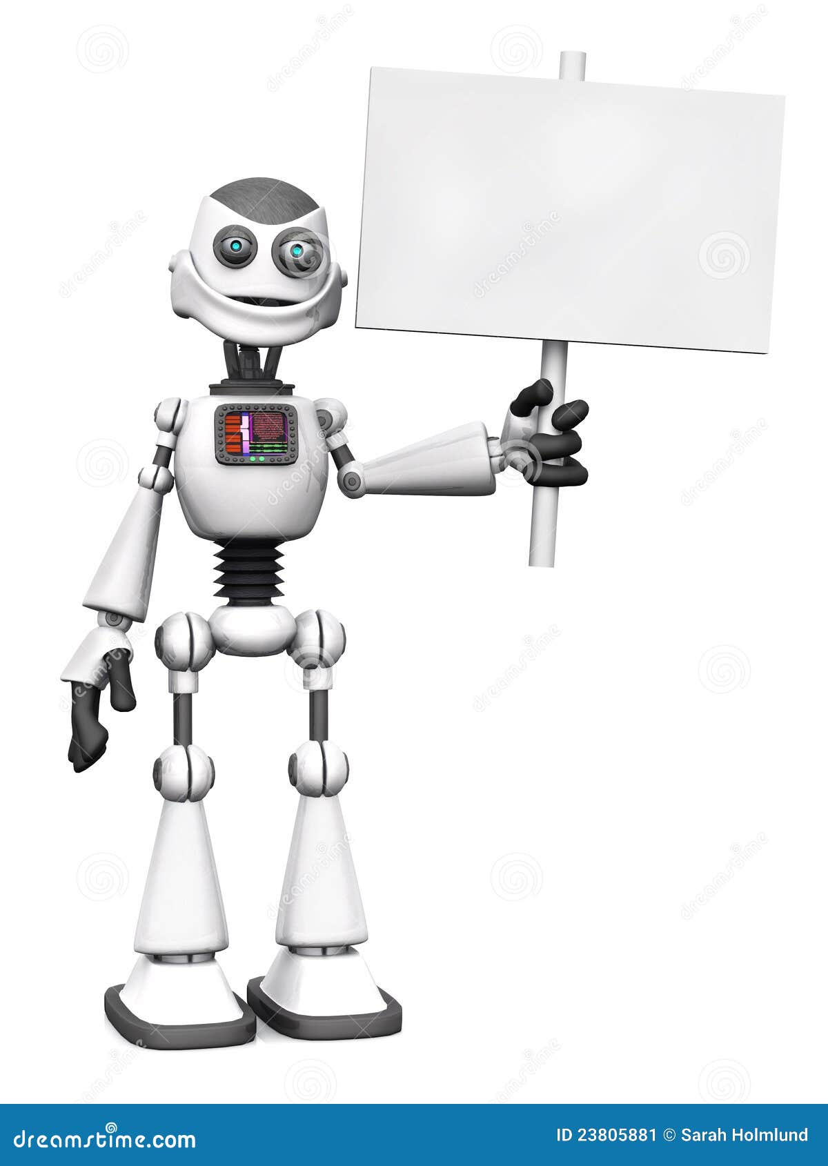 White Smiling Cartoon Robot Holding Sign. Stock Illustration ...