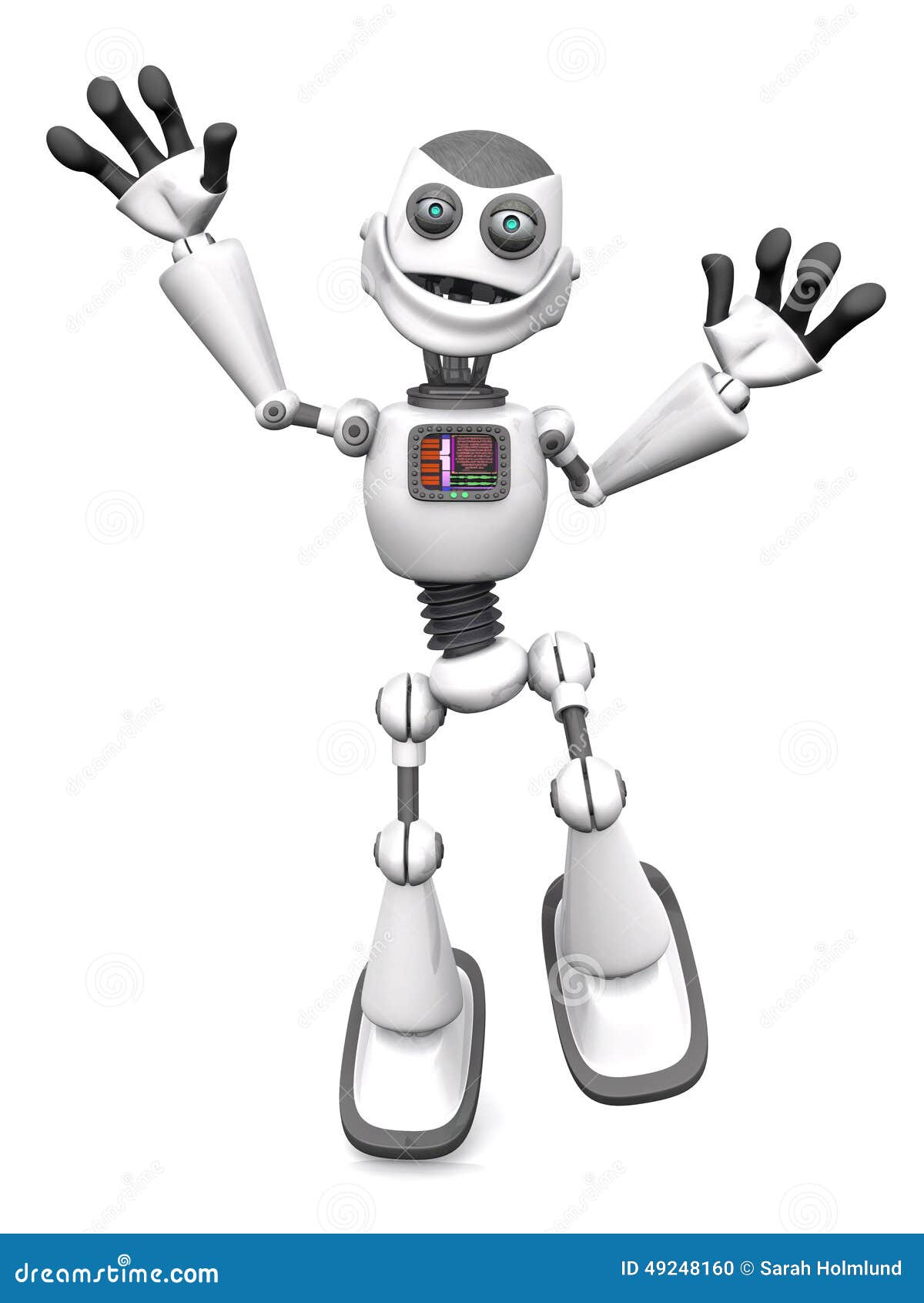 White Smiling Cartoon Robot Jumping for Joy. Stock Illustration ...