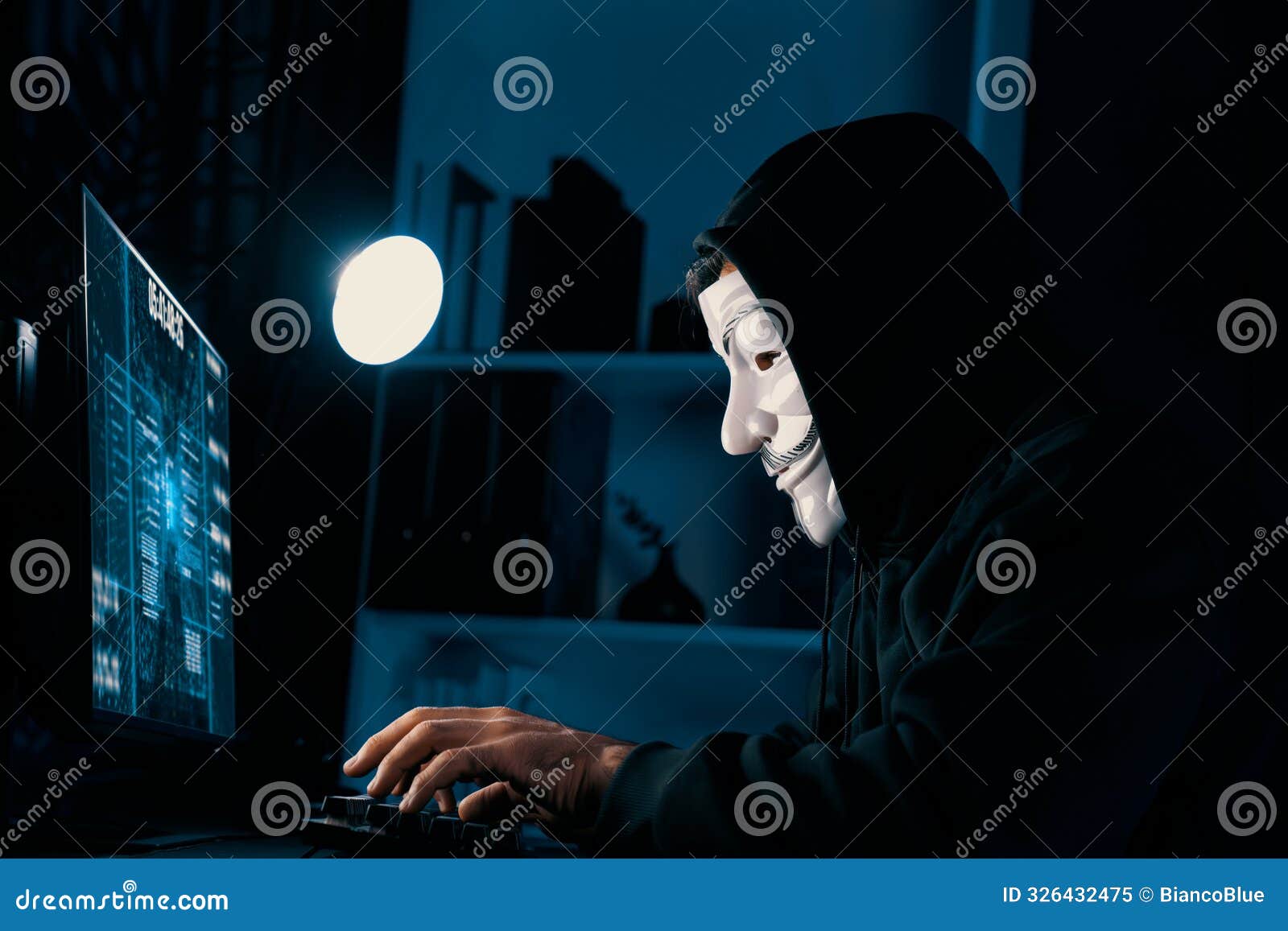 White Smiling Criminal Anonymous Mask Installing Virus Encryption ...
