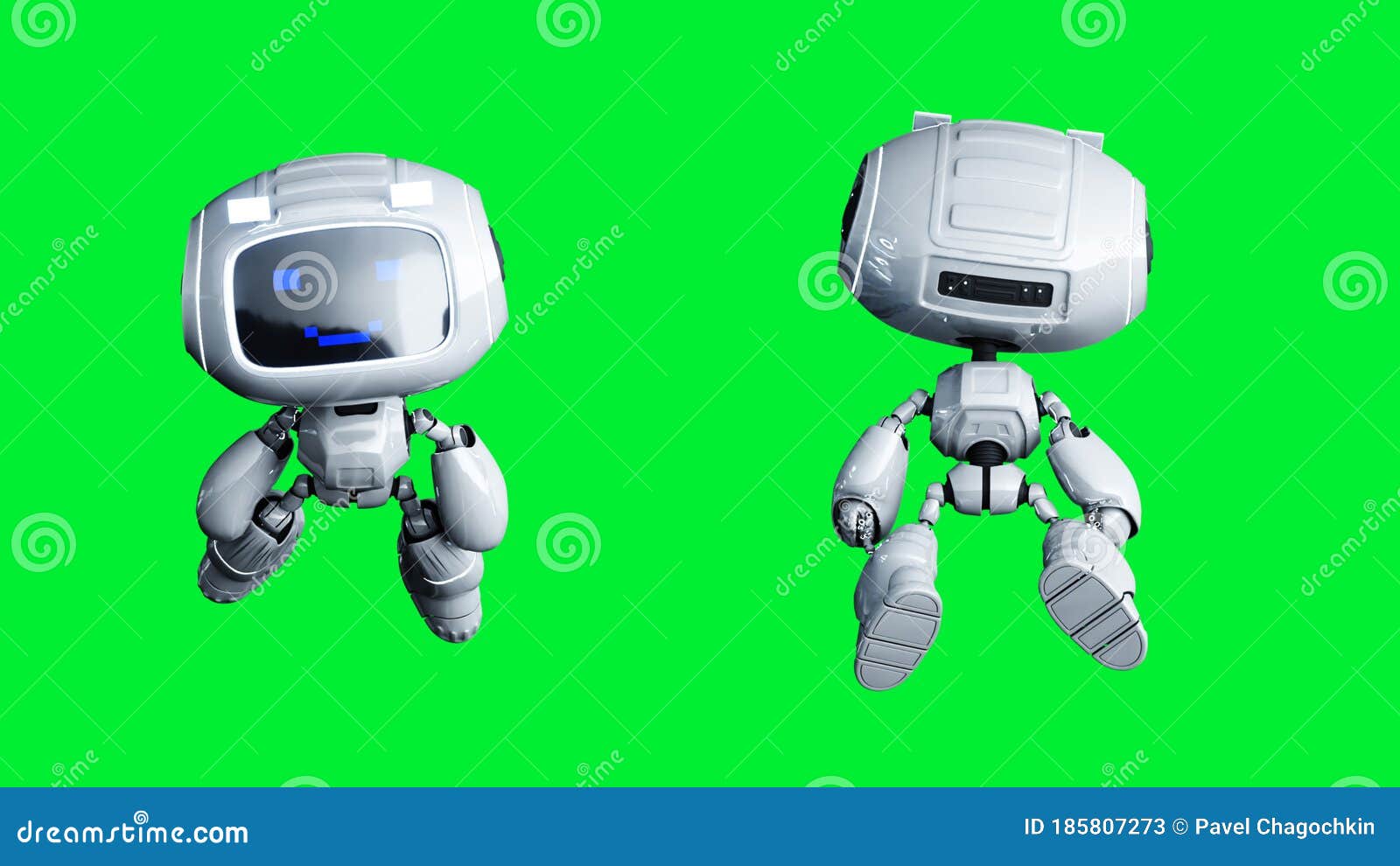 White Smiling Toy Robot Animation. 3d Rendering. Stock Illustration ...
