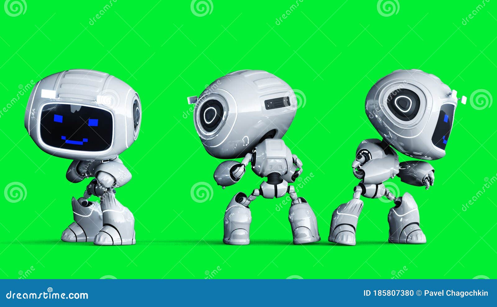 White Smiling Toy Robot Animation. 3d Rendering. Stock Illustration ...