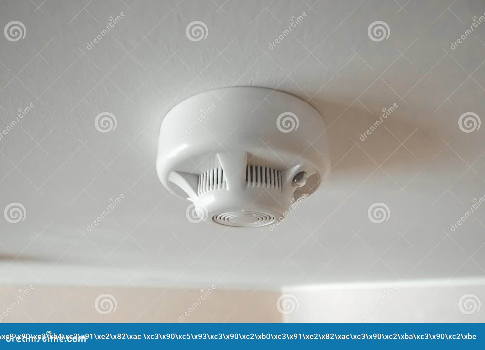 White Smoke Detector on the Ceiling Close-up Stock Photo - Image of ...