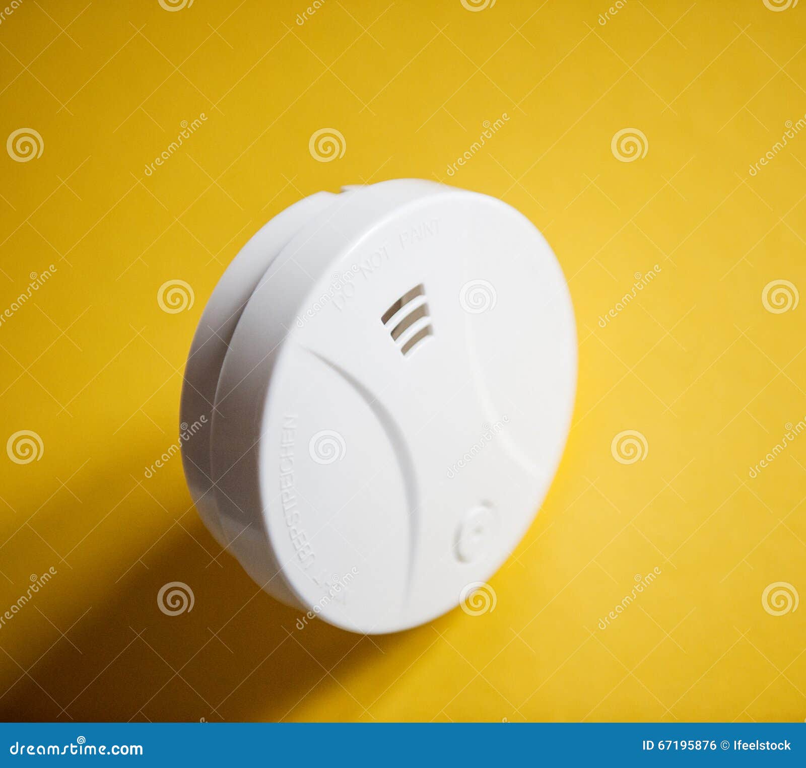 White Smoke Detector on Yellow Table. Stock Photo - Image of monoxide ...