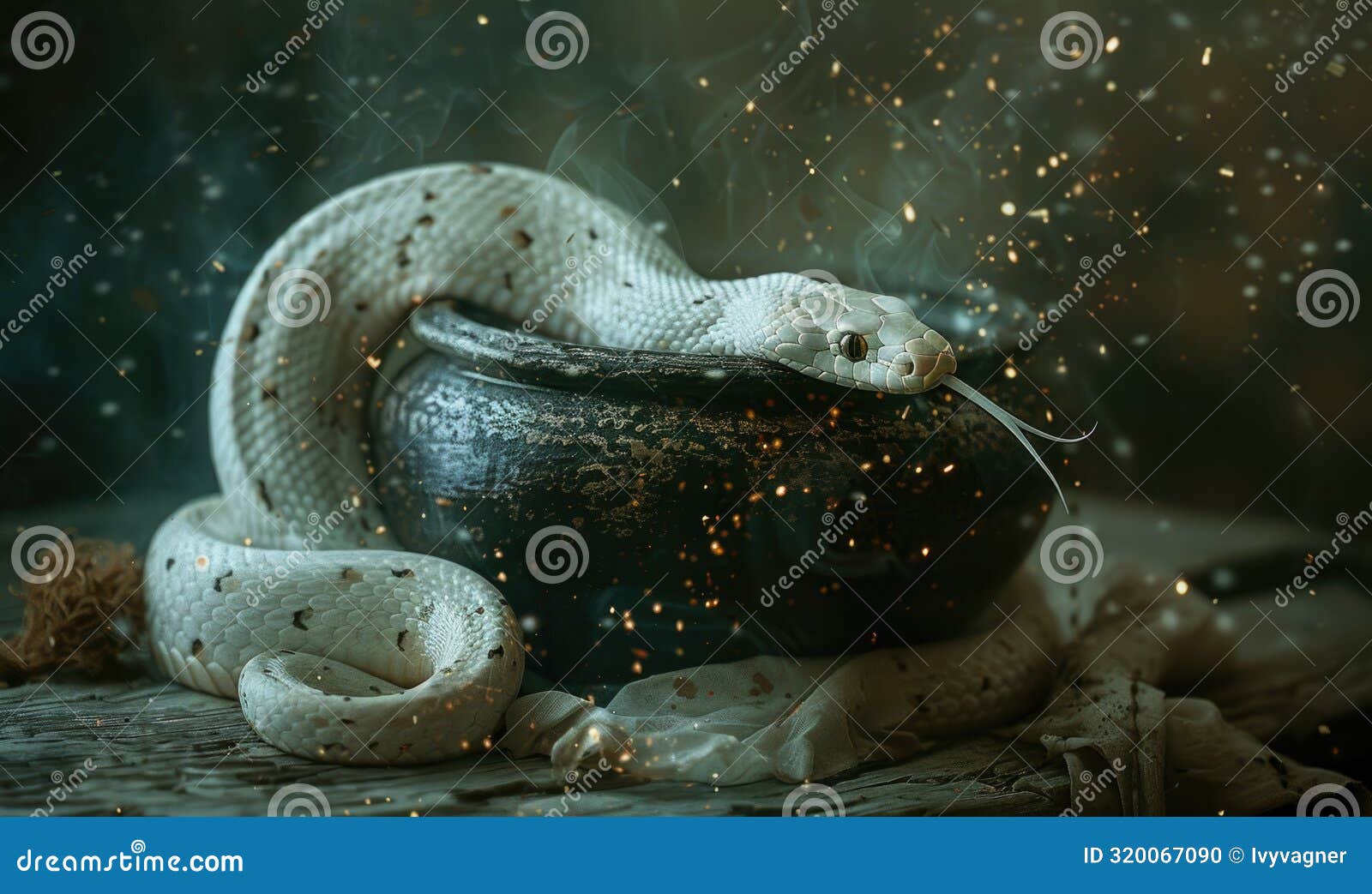 White Snake on Cauldron with Steaming Potion Stock Photo - Image of ...