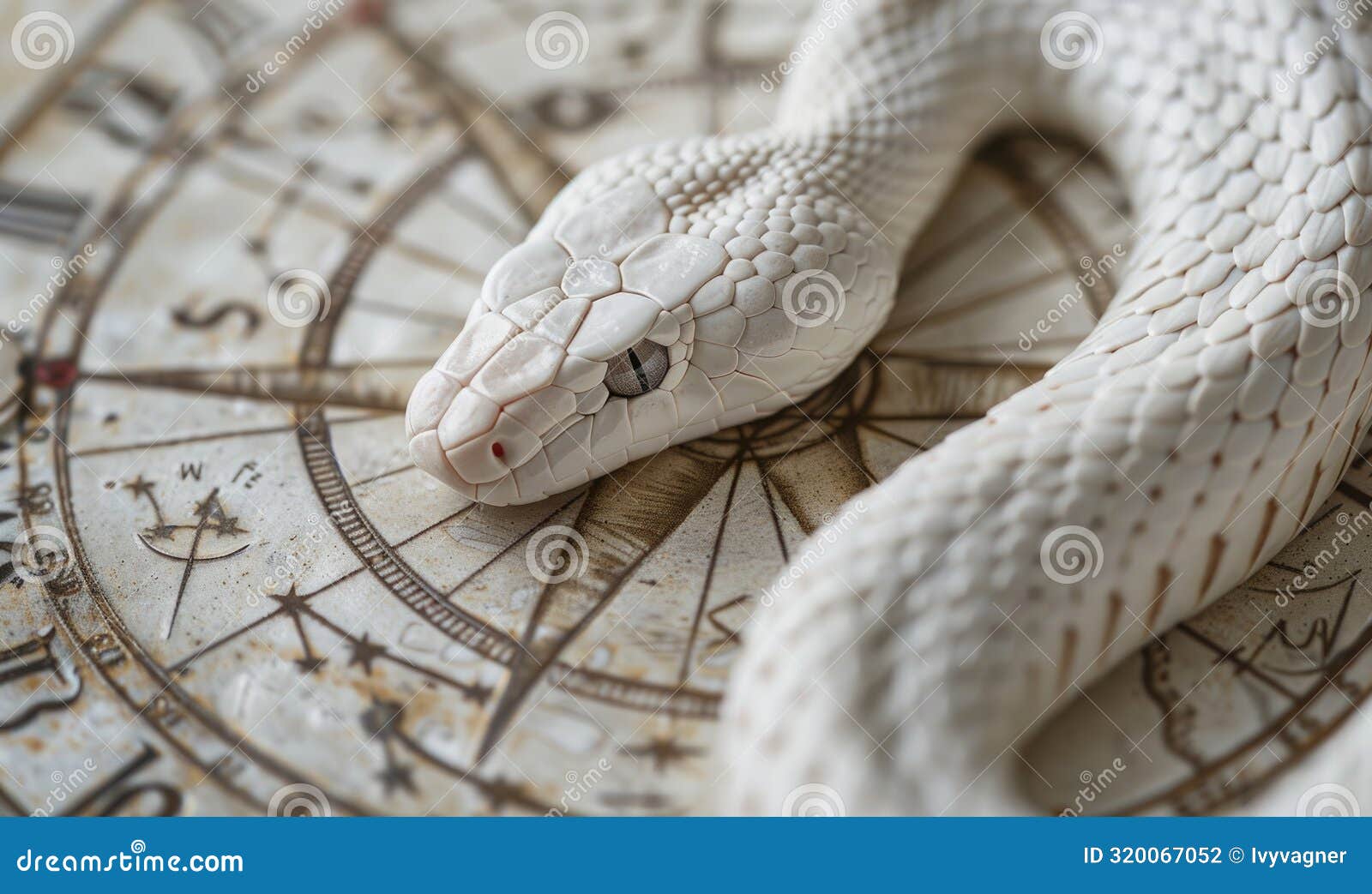 White Snake Coiled Around an Astrological Compass Stock Illustration ...