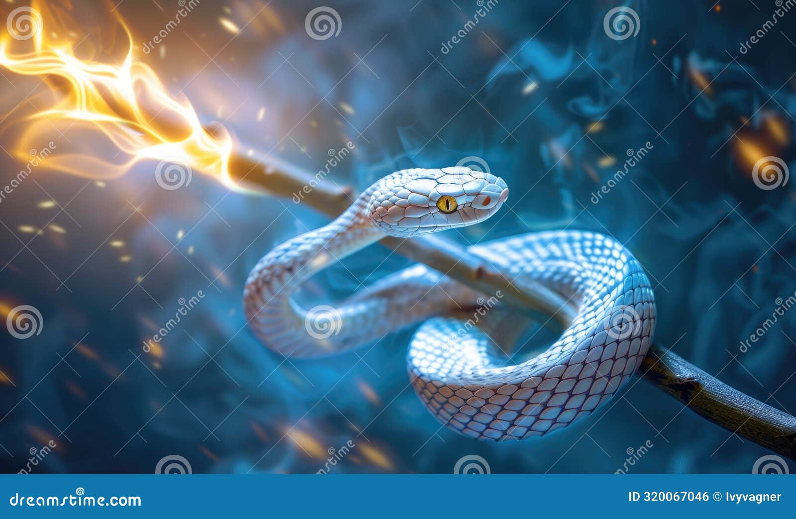 White Snake Coiled Around a Burning Staff Stock Photo - Image of scale ...